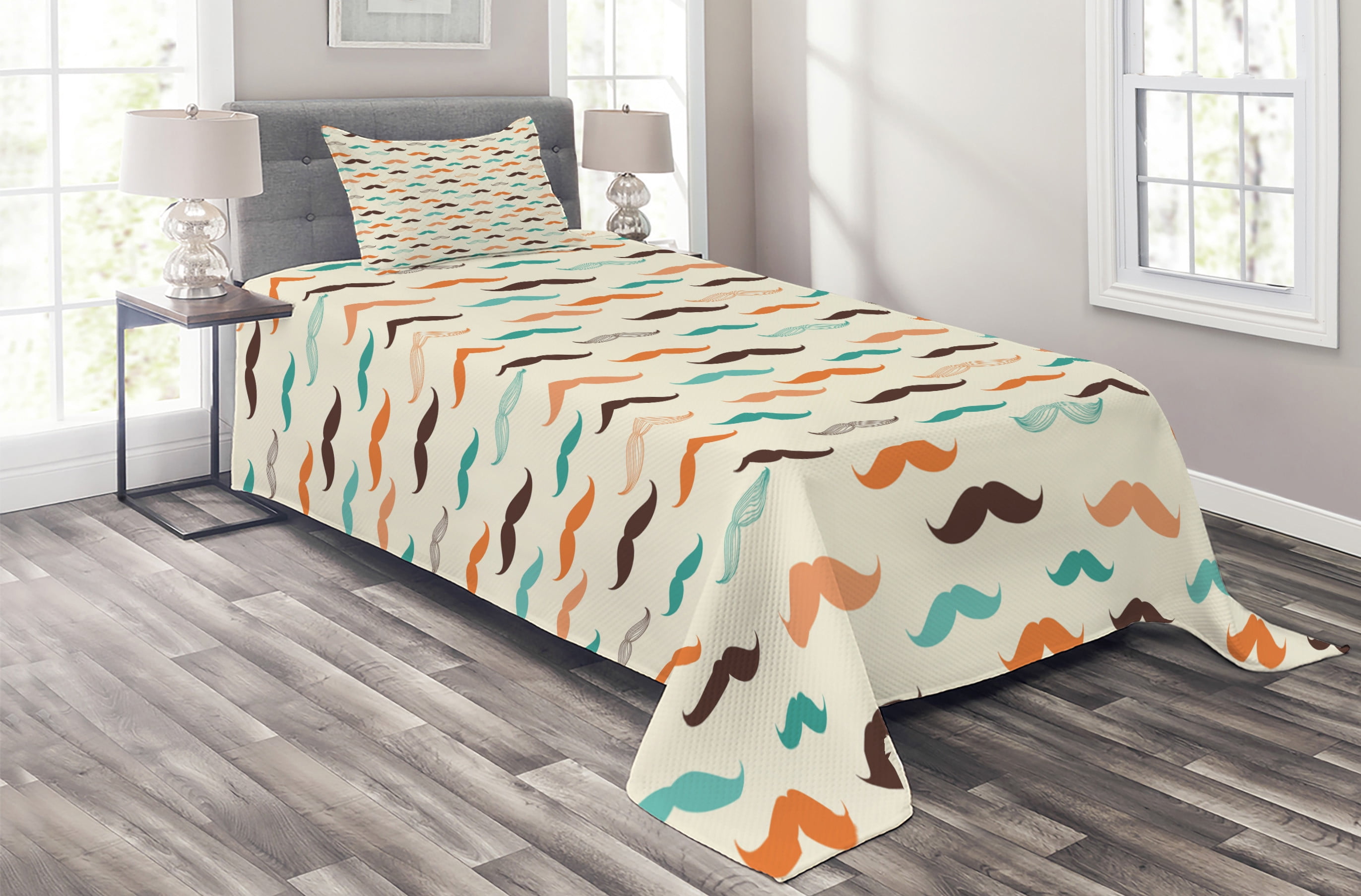 Ambesonne Indie Quilted Coverlet 2 Pcs, Retro Mustache Pattern, Twin ...