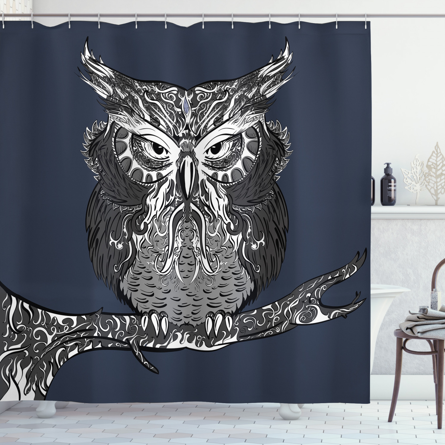 Ambesonne Indie Shower Curtain, Owl Vintage Ornaments, 69"Wx75"L ...