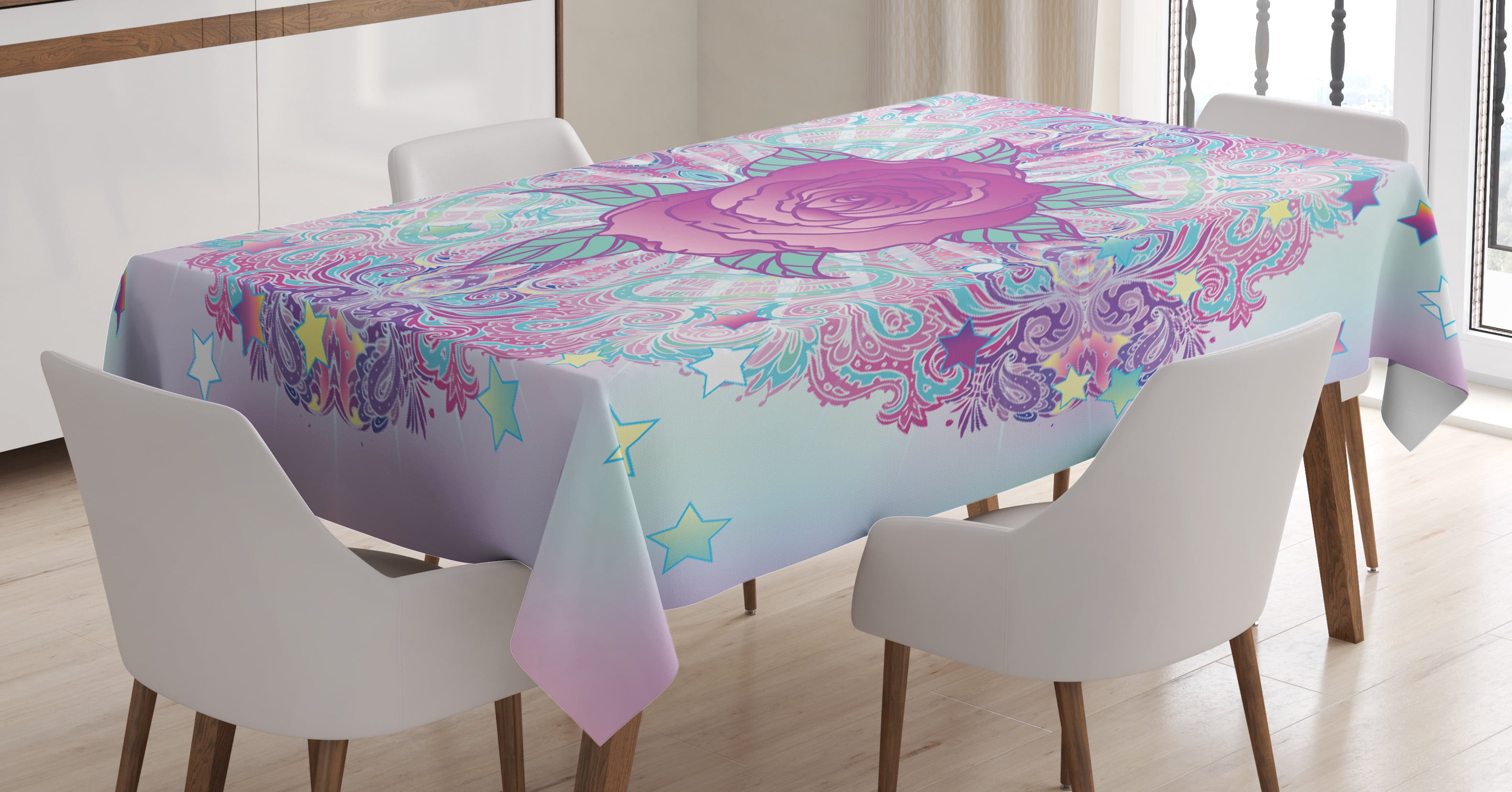 Ambesonne Indie Tablecloth Rectangular Table Cover, Psychedelic Rose ...