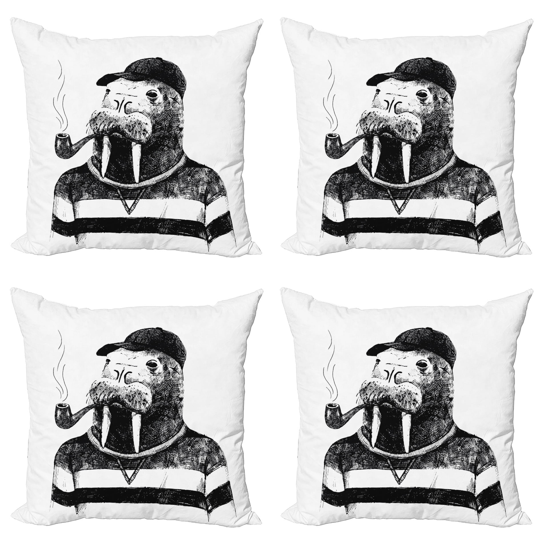 Ambesonne Indie Throw Pillow Cover 4 Pack, Walrus with Sketch Art, 18 ...
