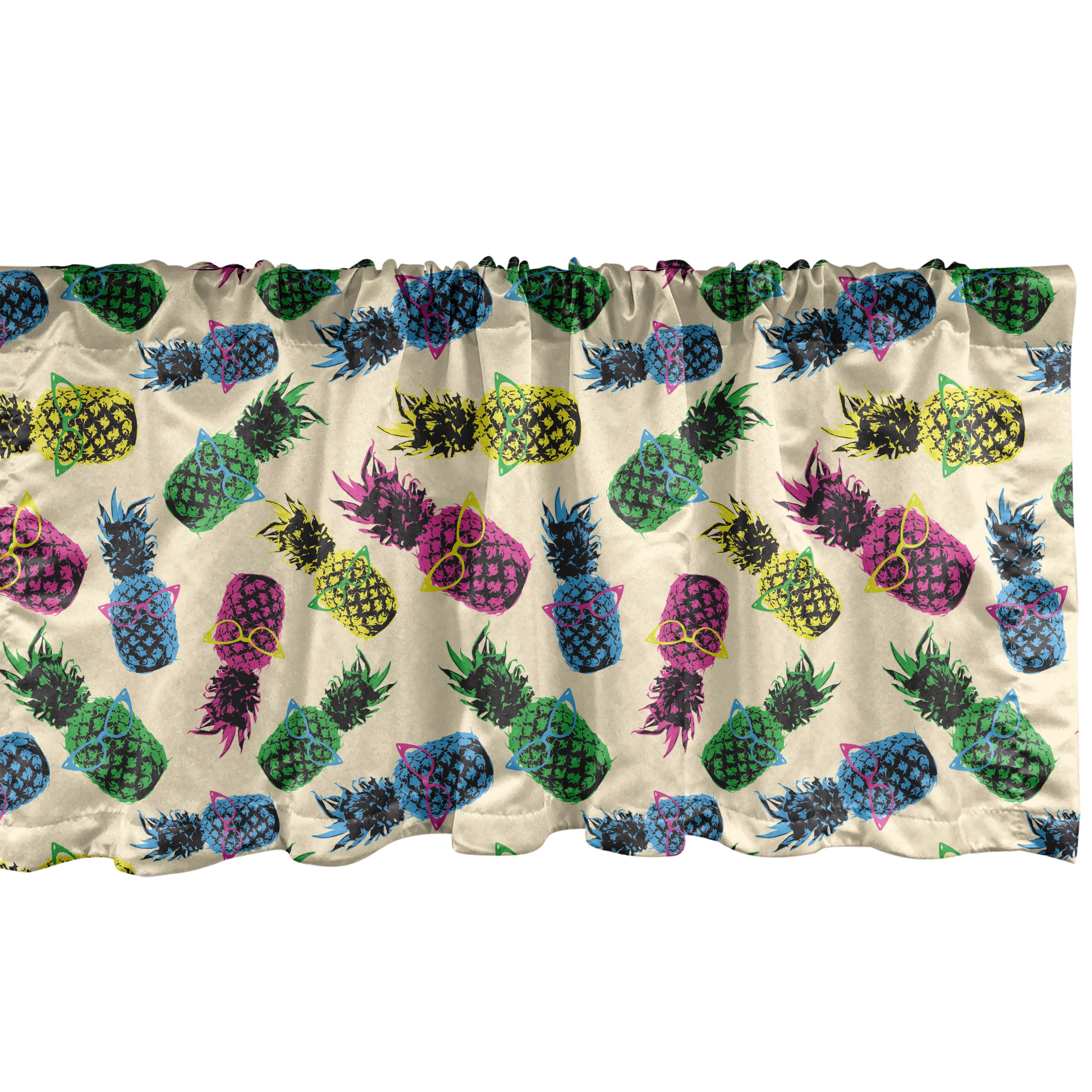 Ambesonne Indie Window Valance, 80s Vibrant Pineapple, 54" X 18 ...