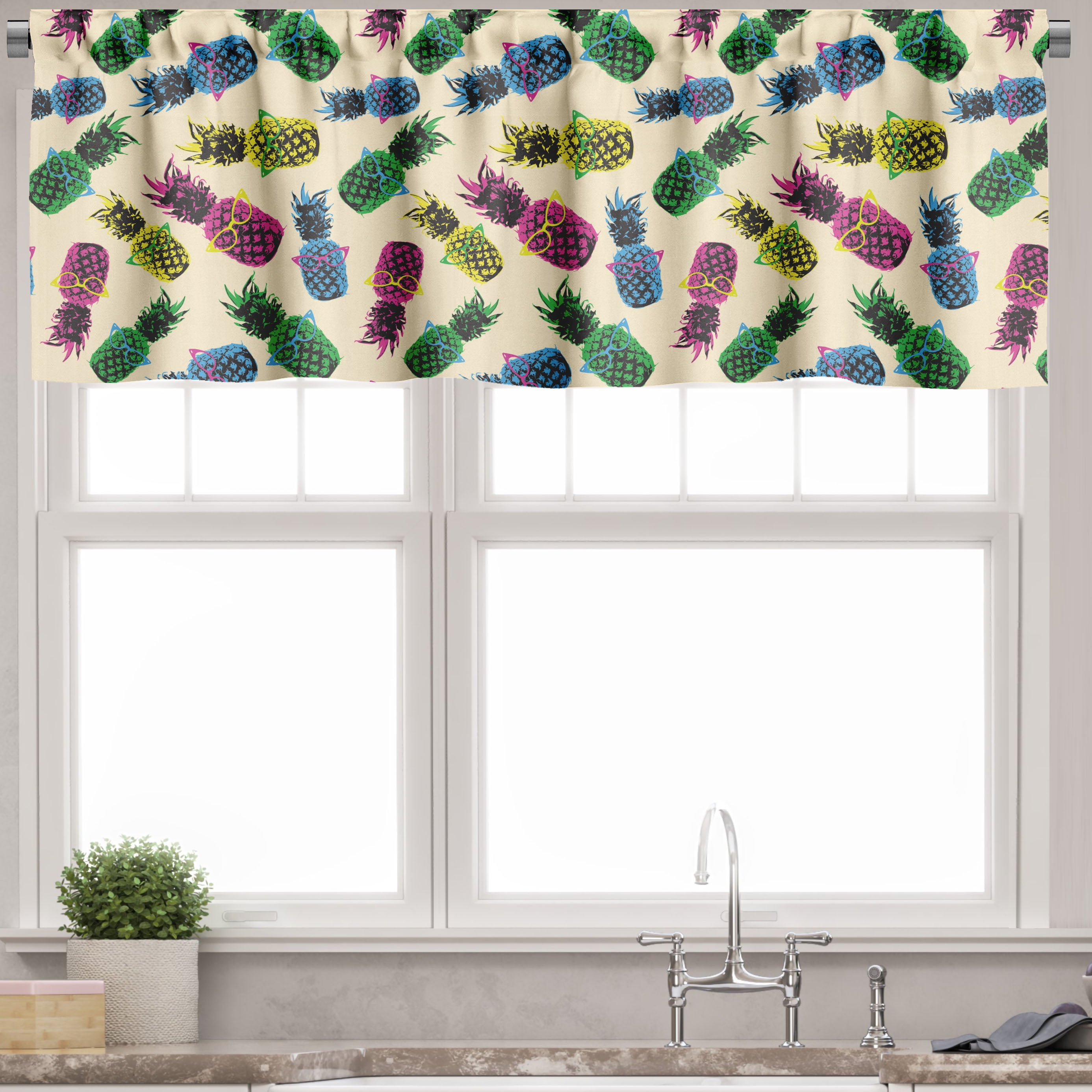 Ambesonne Indie Window Valance, 80s Vibrant Pineapple, 54" X 18 ...