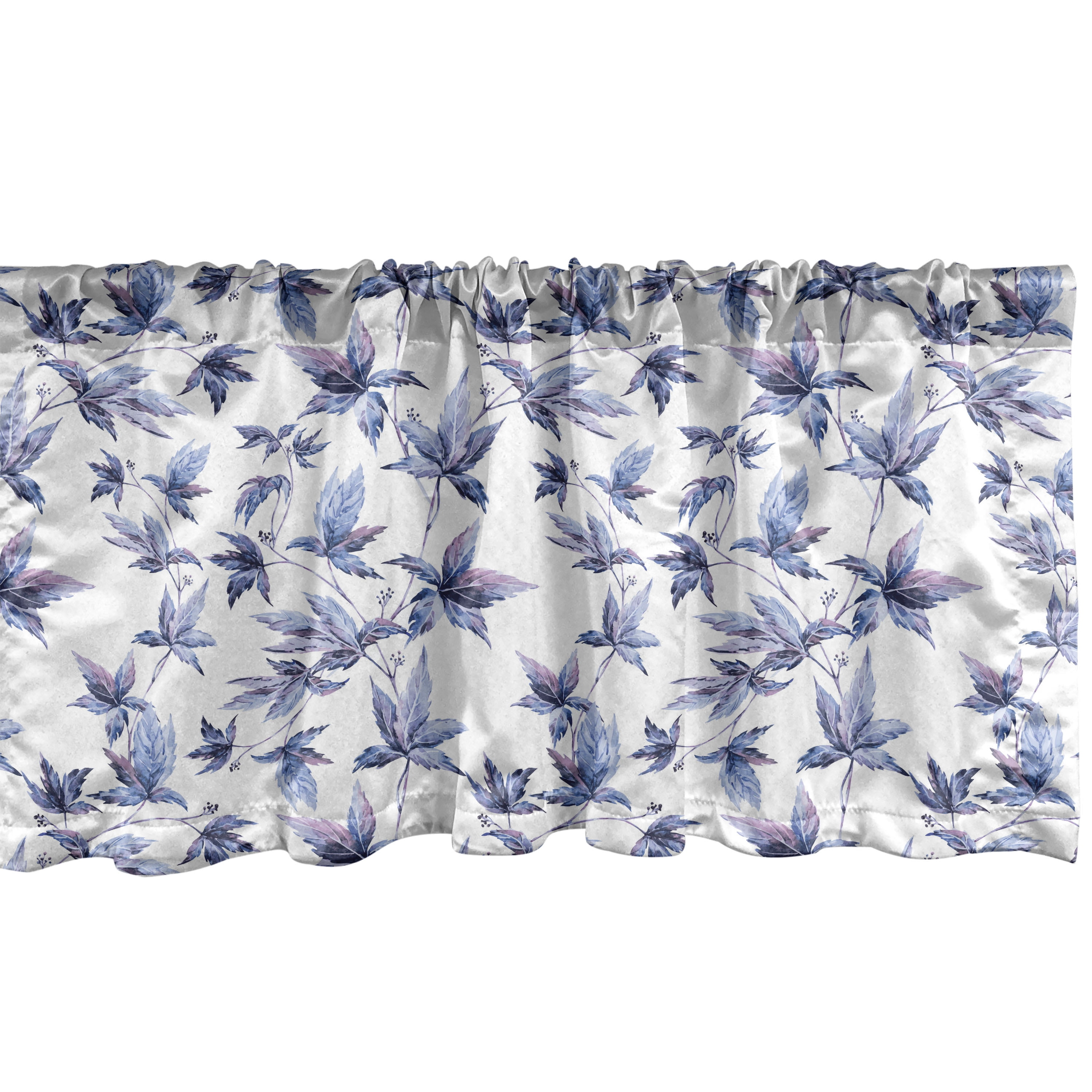 Ambesonne Indigo Window Valance, Watercolored Tree Leaves, 54" X 12 ...
