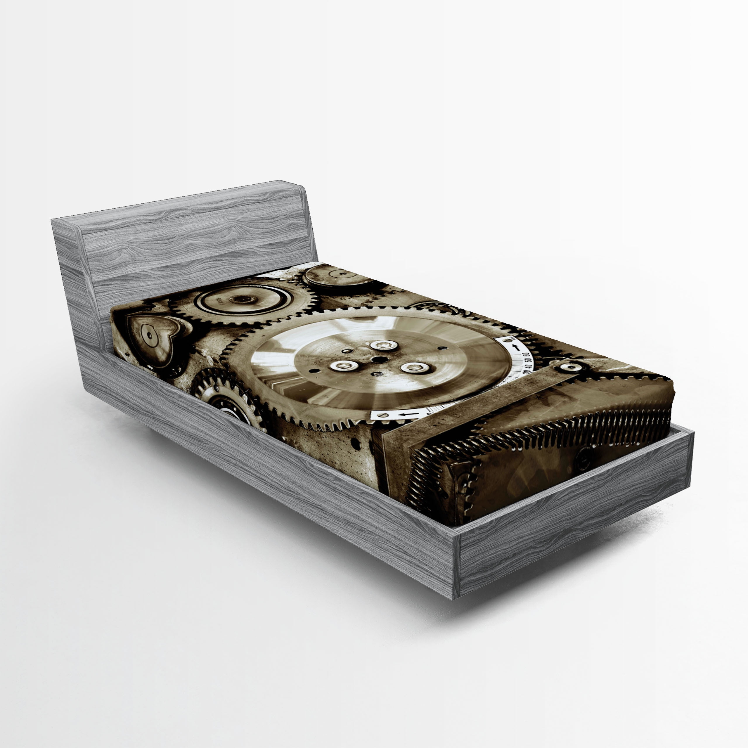 Ambesonne Industrial Fitted Sheet, Aged Gears, Twin Size, Sepia ...