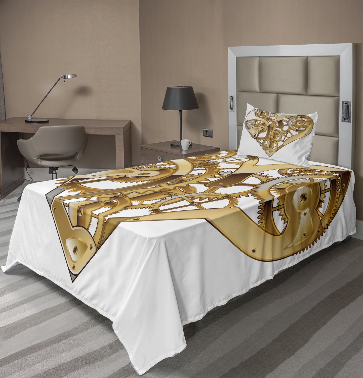 Ambesonne Industrial Fitted & Top Sheet Set with Sham, Mechanical Love ...