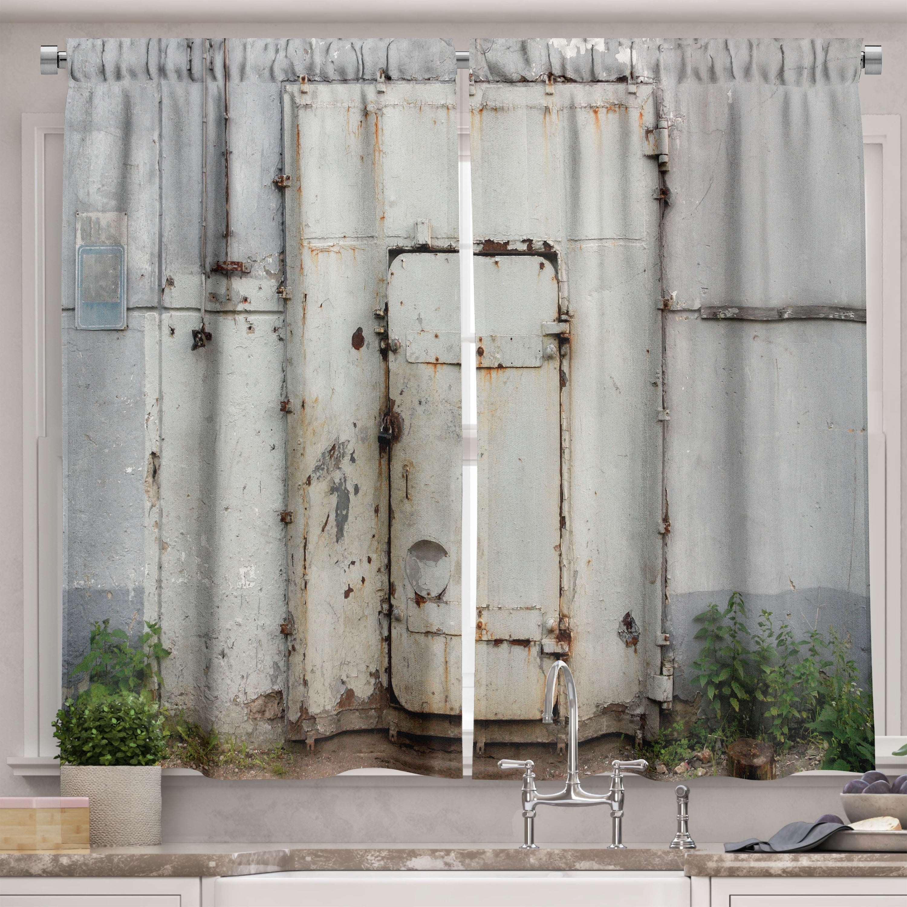 Ambesonne Industrial Kitchen Curtains, Rusty Iron, 55"x39", Beige Brown ...