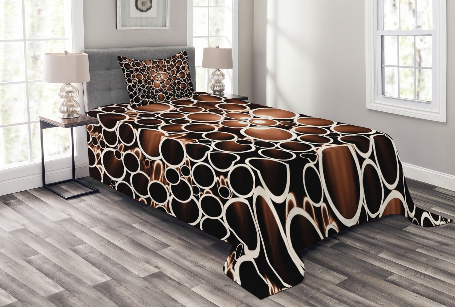 Ambesonne Industrial Quilted Bedspread Set 2 Pcs, Round 3D Style Art ...