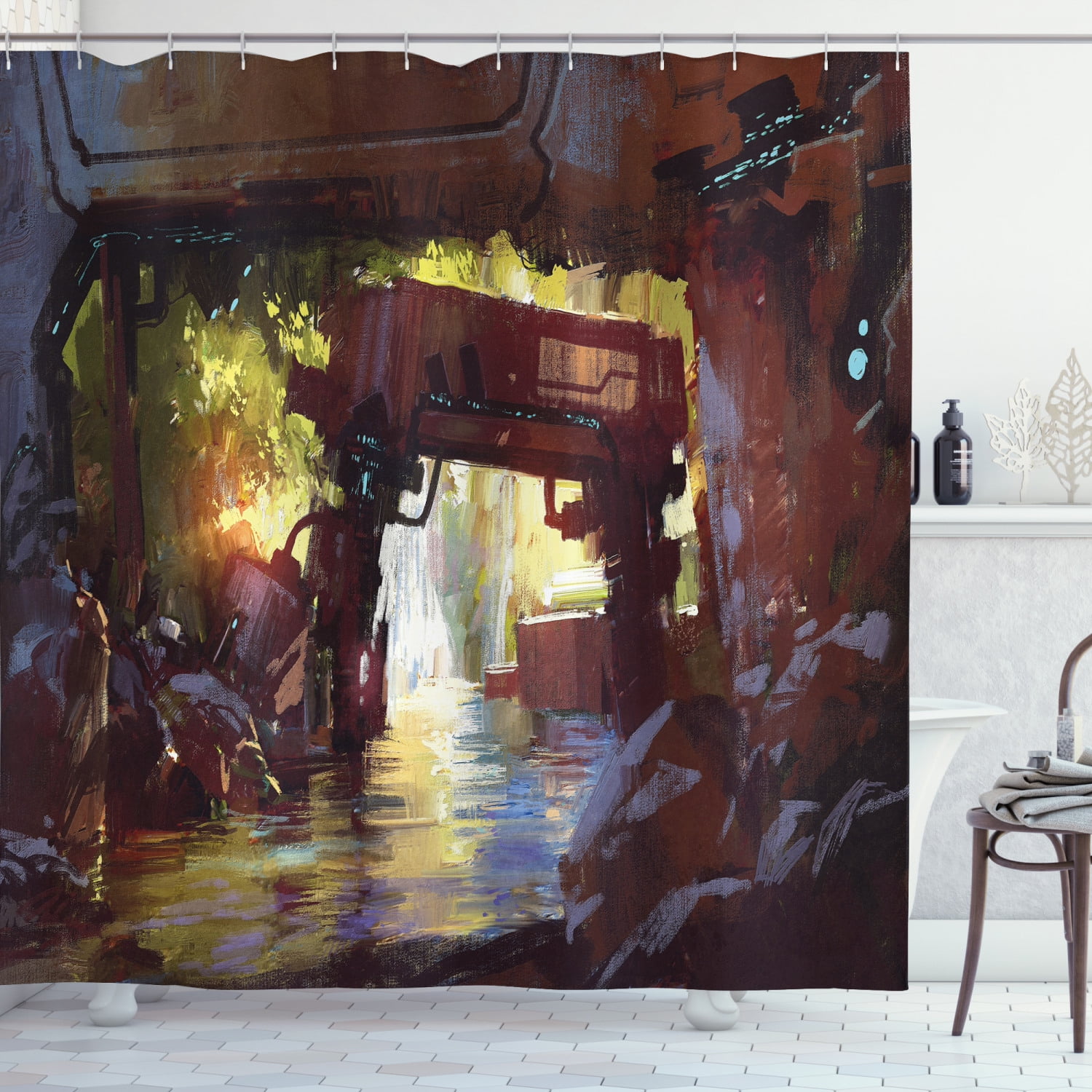 Ambesonne Industrial Shower Curtain, Machine Forest, 69"Wx70"L ...