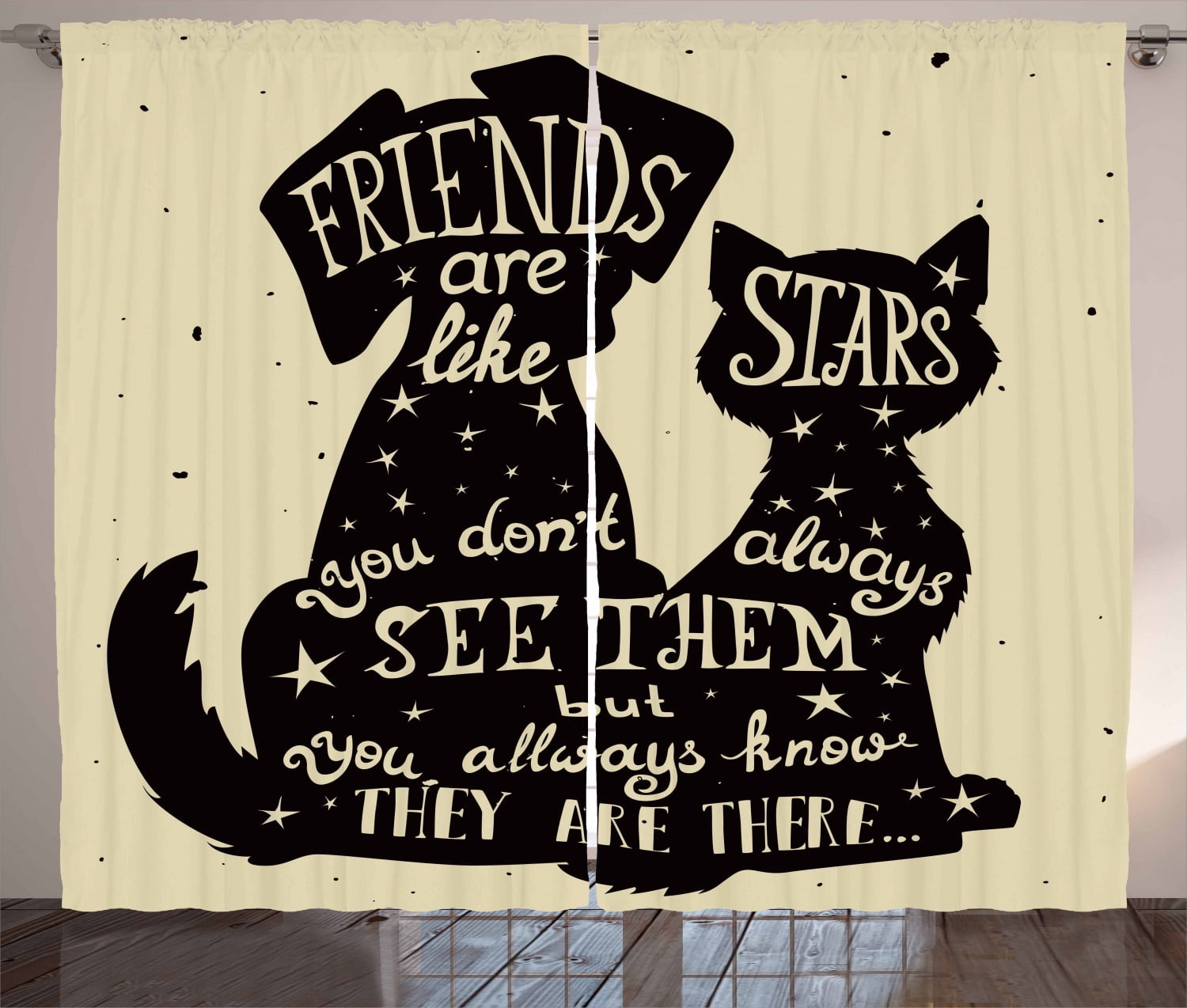 Ambesonne Inspirational Curtains 2 Panel Set, Cat Dog Friends, 108" x ...