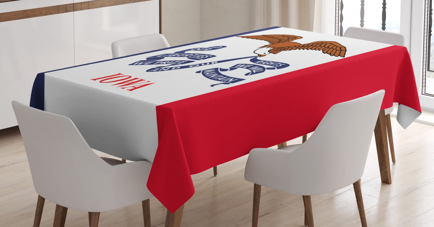 Ambesonne Iowa State Tablecloth Rectangular Table Cover, Flag Eagle and ...