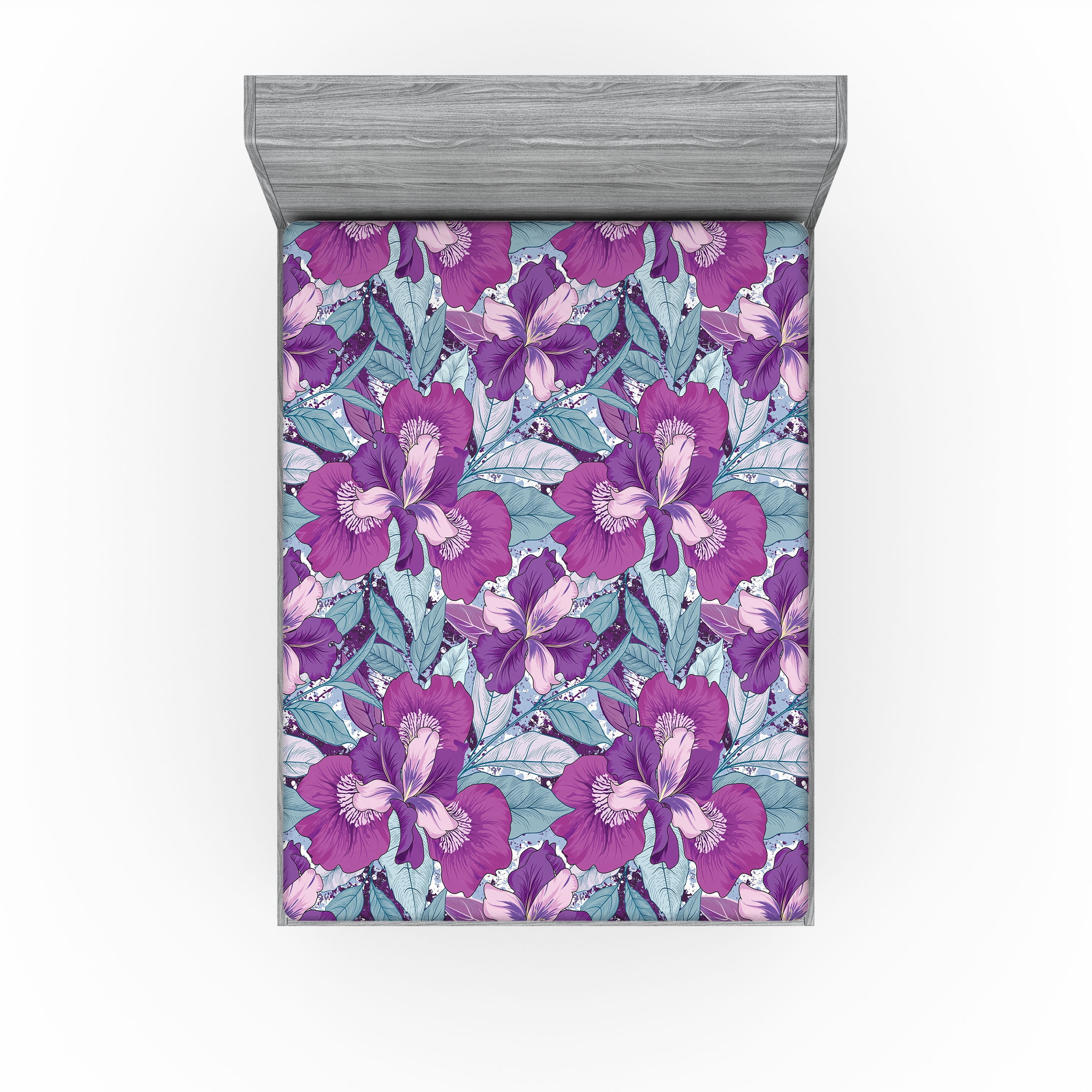 Ambesonne Iris Flowers Fitted Sheet, Trippy Design Flowers, King Size ...