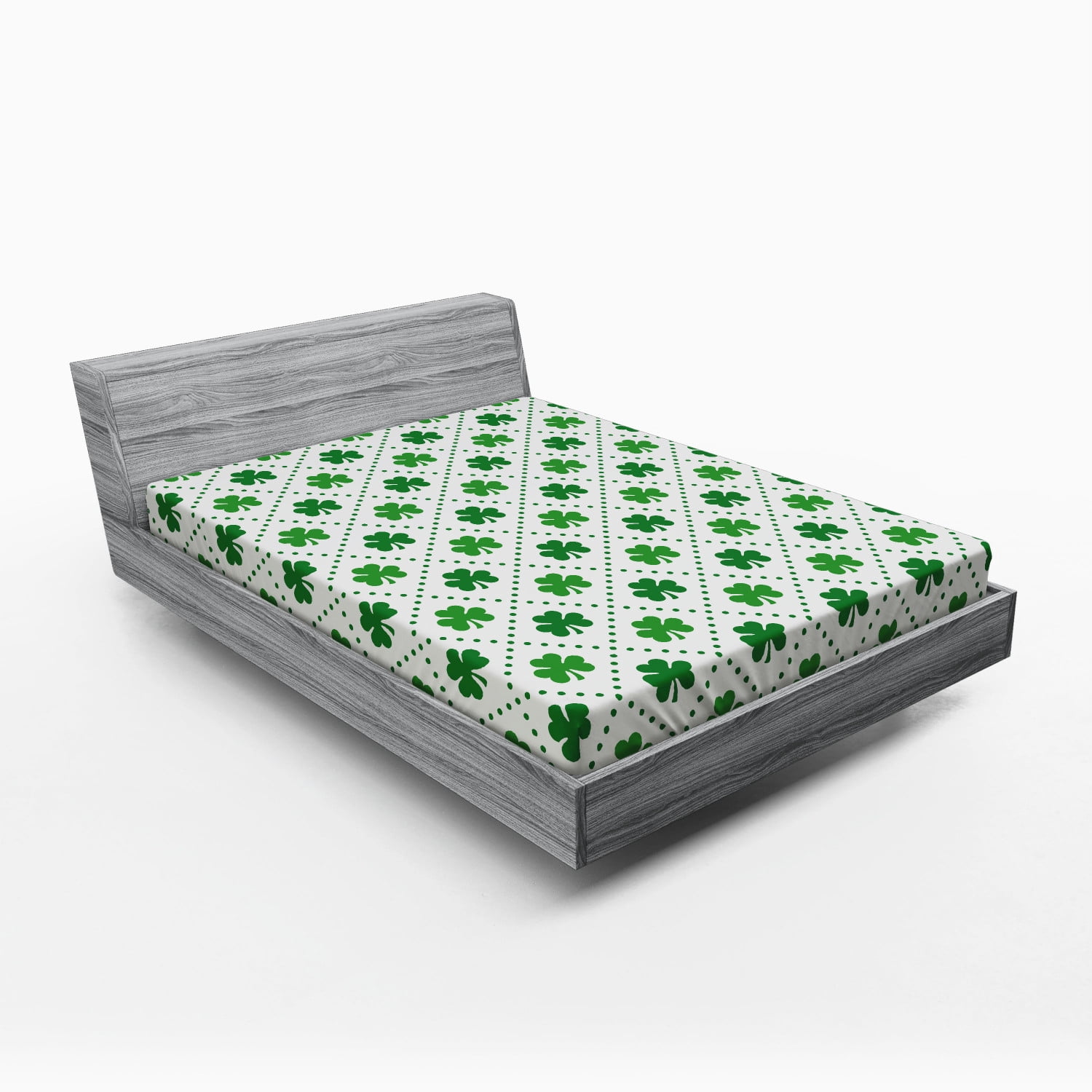 Ambesonne Irish Fitted Sheet, 4 Leaf Shamrock Dots, Queen Size, White ...