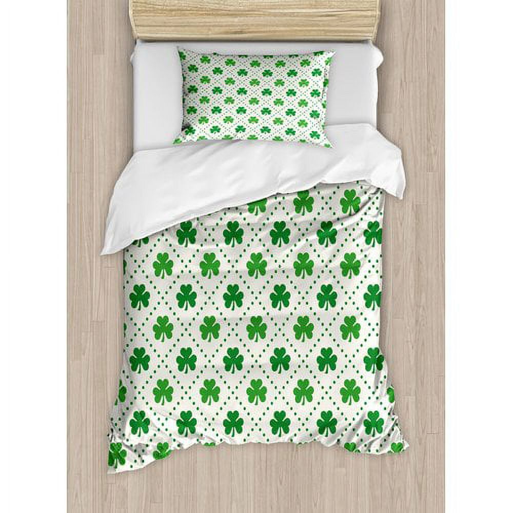 Ambesonne Irish Four Leaf Shamrock Clover Flowers with Dotted Dashed ...