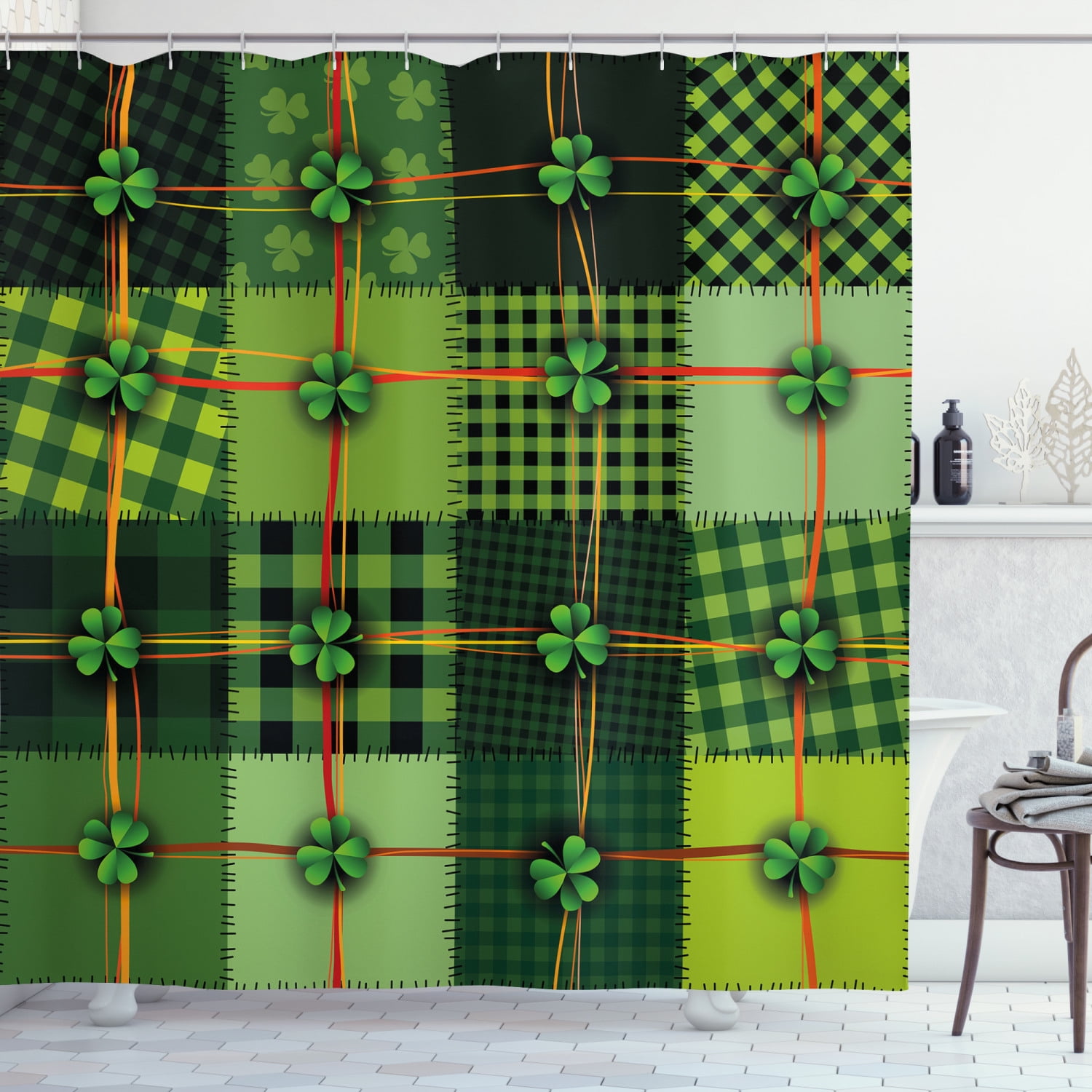 Ambesonne Irish Shower Curtain, Patchwork Celtic Clovers, 69"Wx70"L ...