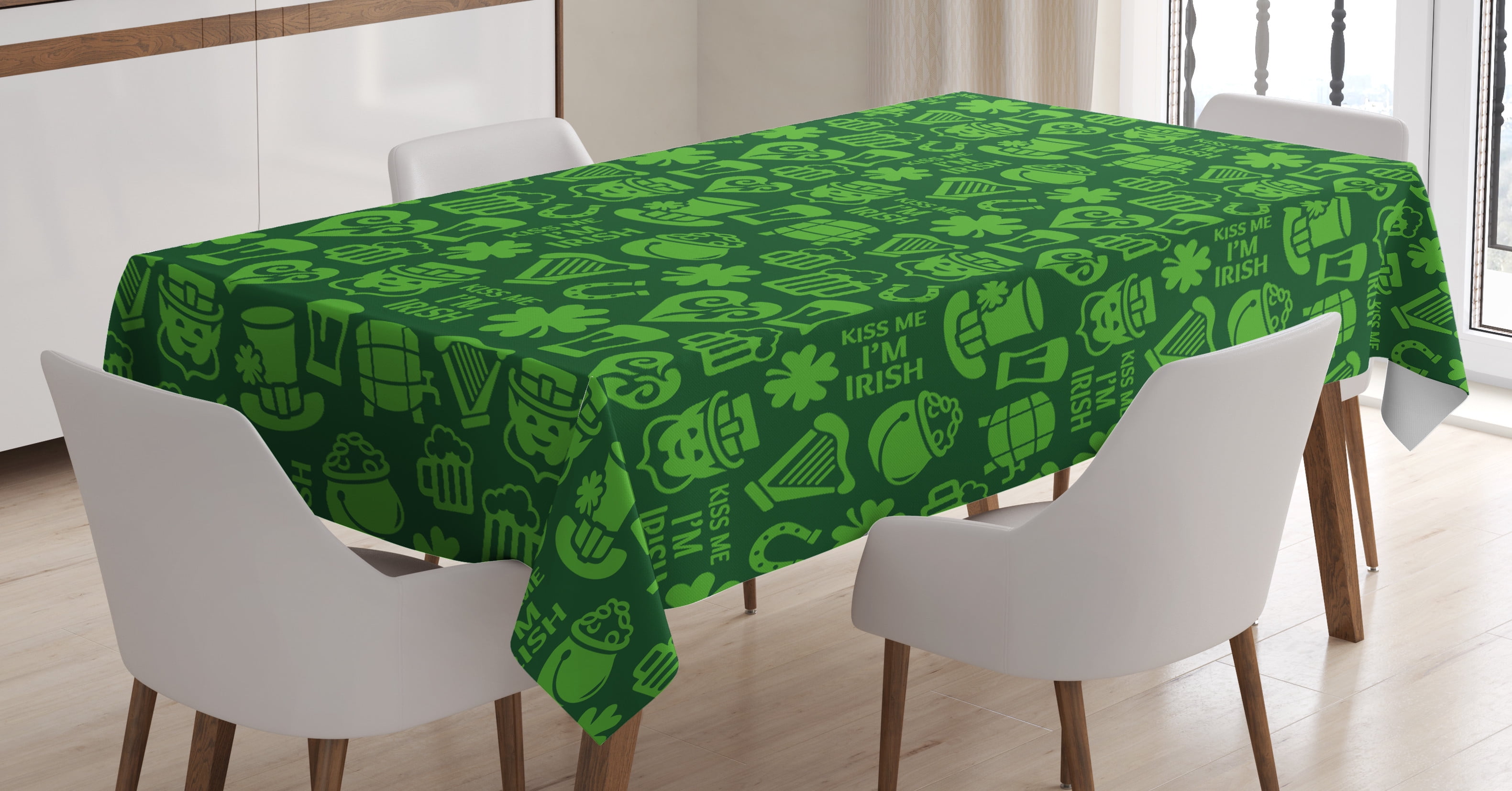 Ambesonne Irish Tablecloth Rectangular Table Cover, Kiss Me I'm Irish ...