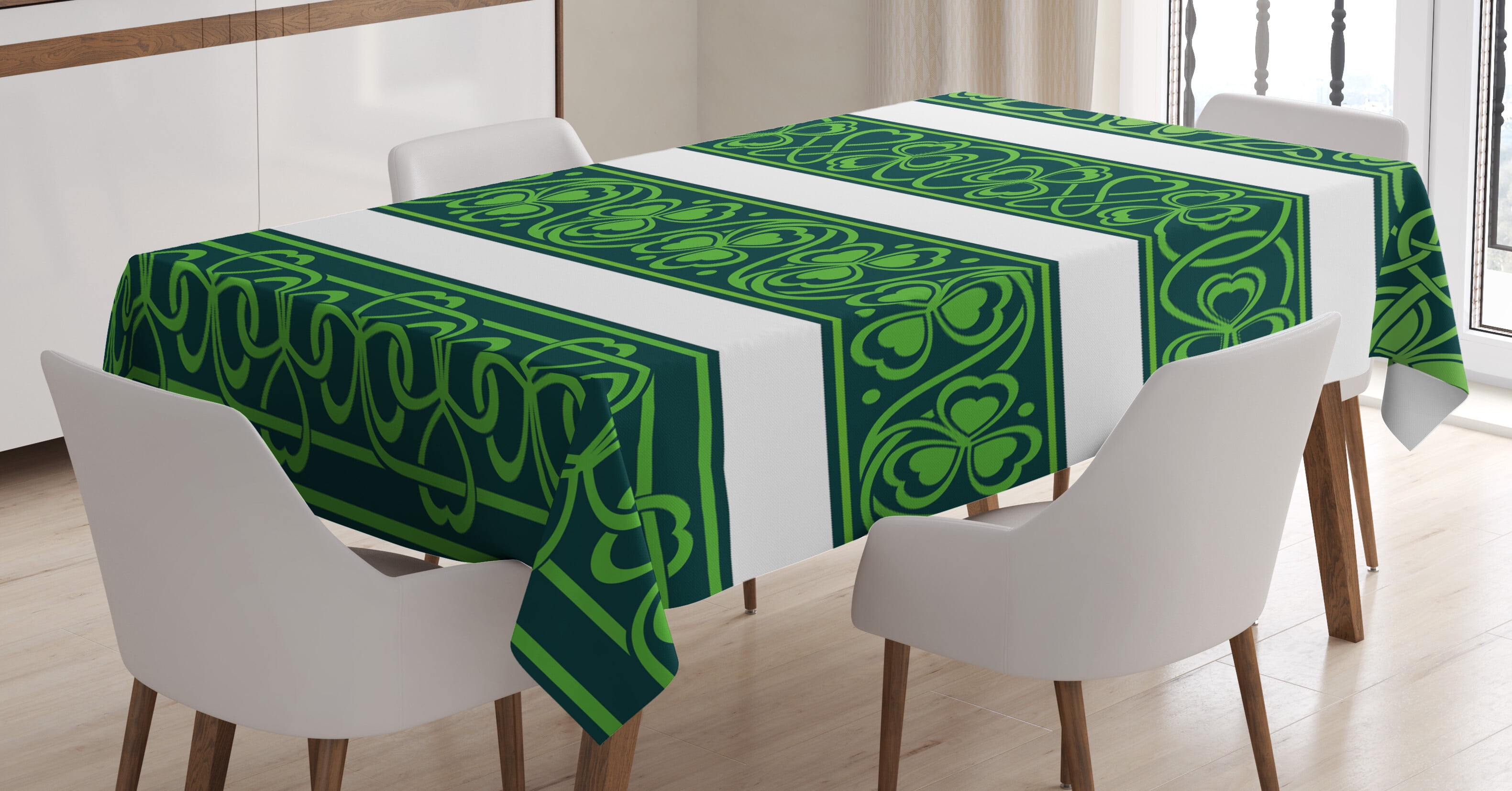 Ambesonne Irish Tablecloth Rectangular Table Cover, Shamrock Borders ...