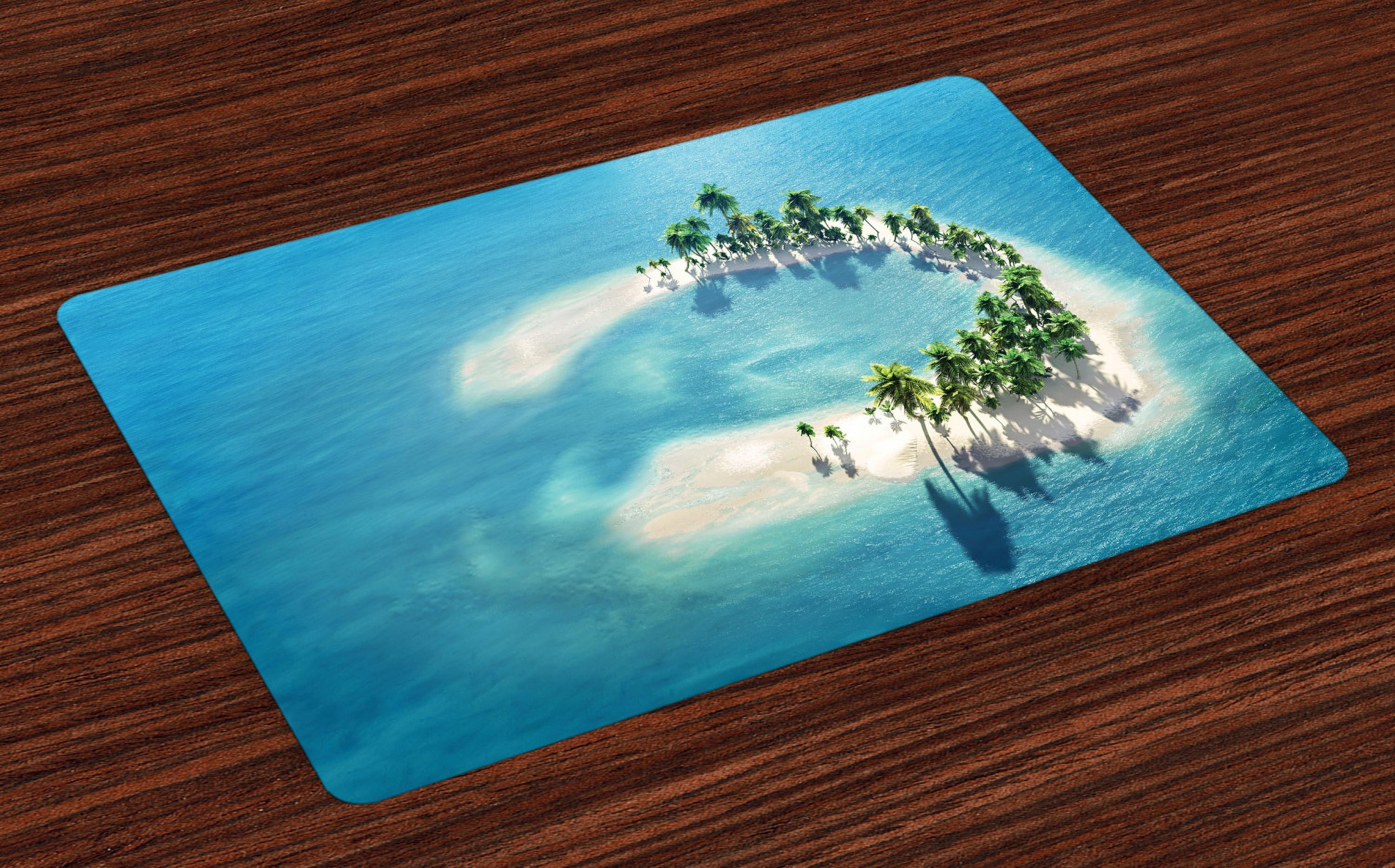 Ambesonne Island Place Mats Set of 4, Atoll Palm Trees Ocean, Standard ...