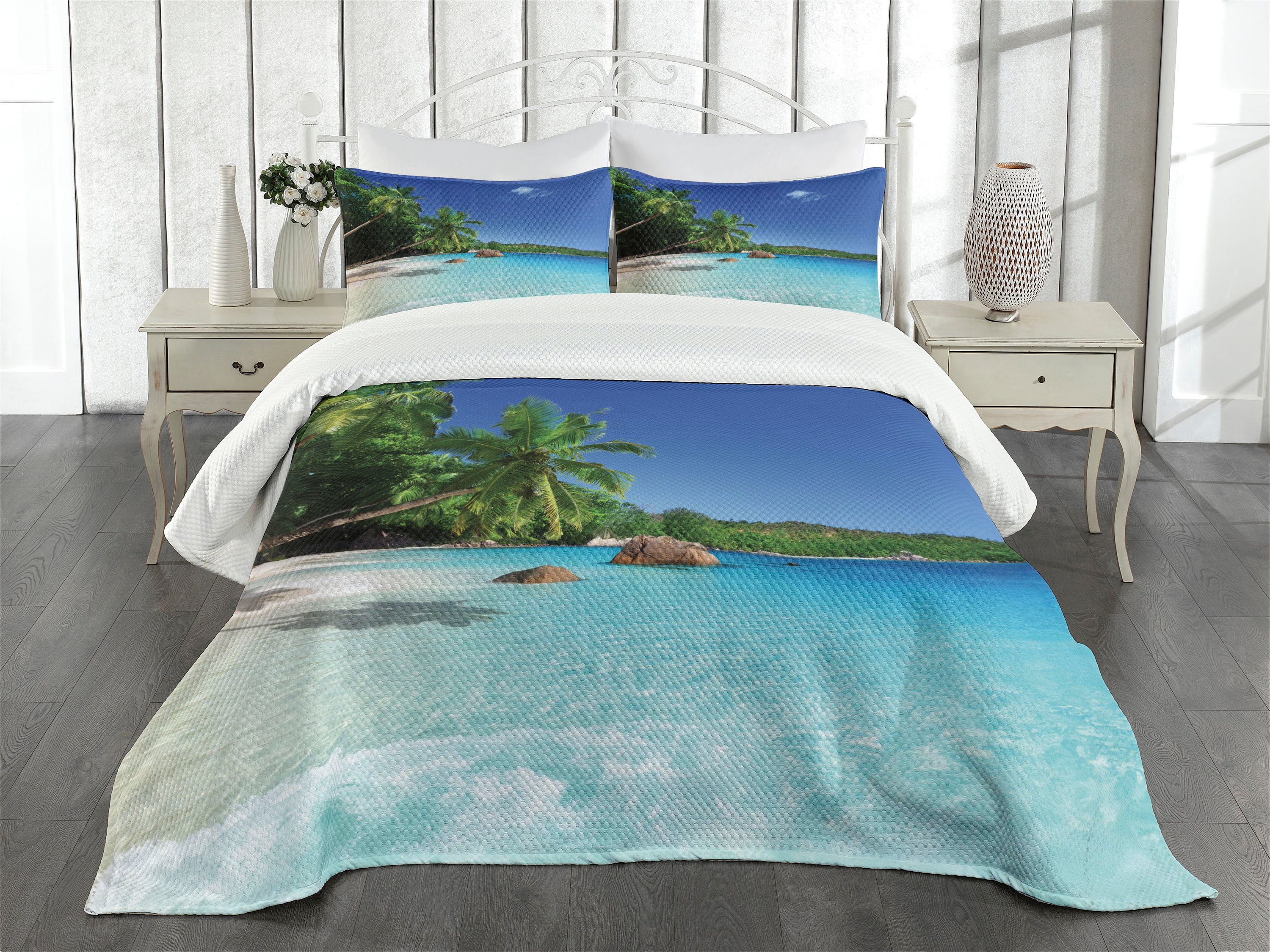 Ambesonne Island Quilted Bedspread Set 3 Pcs, Sunny Horizon of Prislin ...