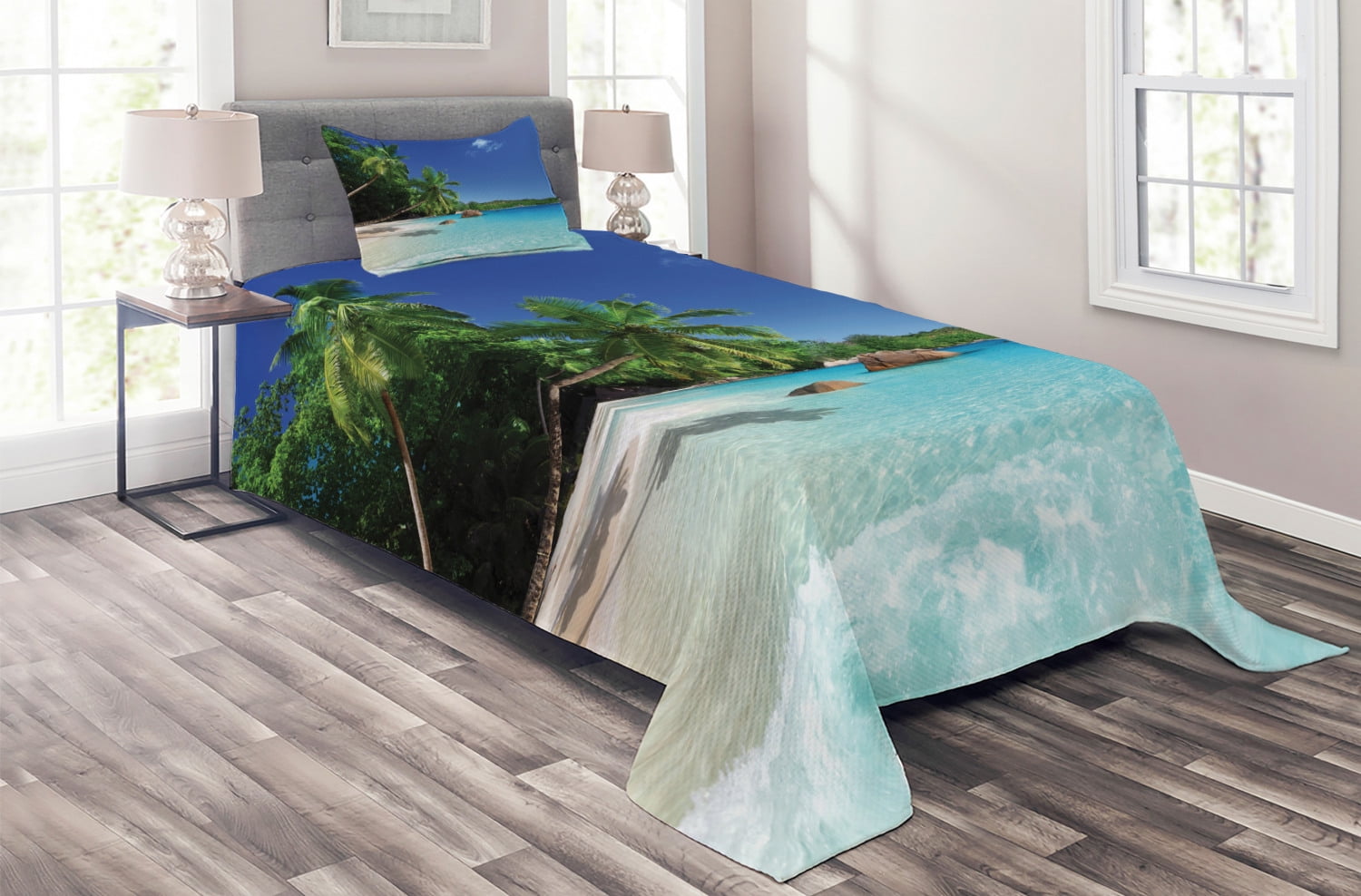 Ambesonne Island Quilted Coverlet 2 Pcs, Sunny Horizon of Prislin, Twin ...