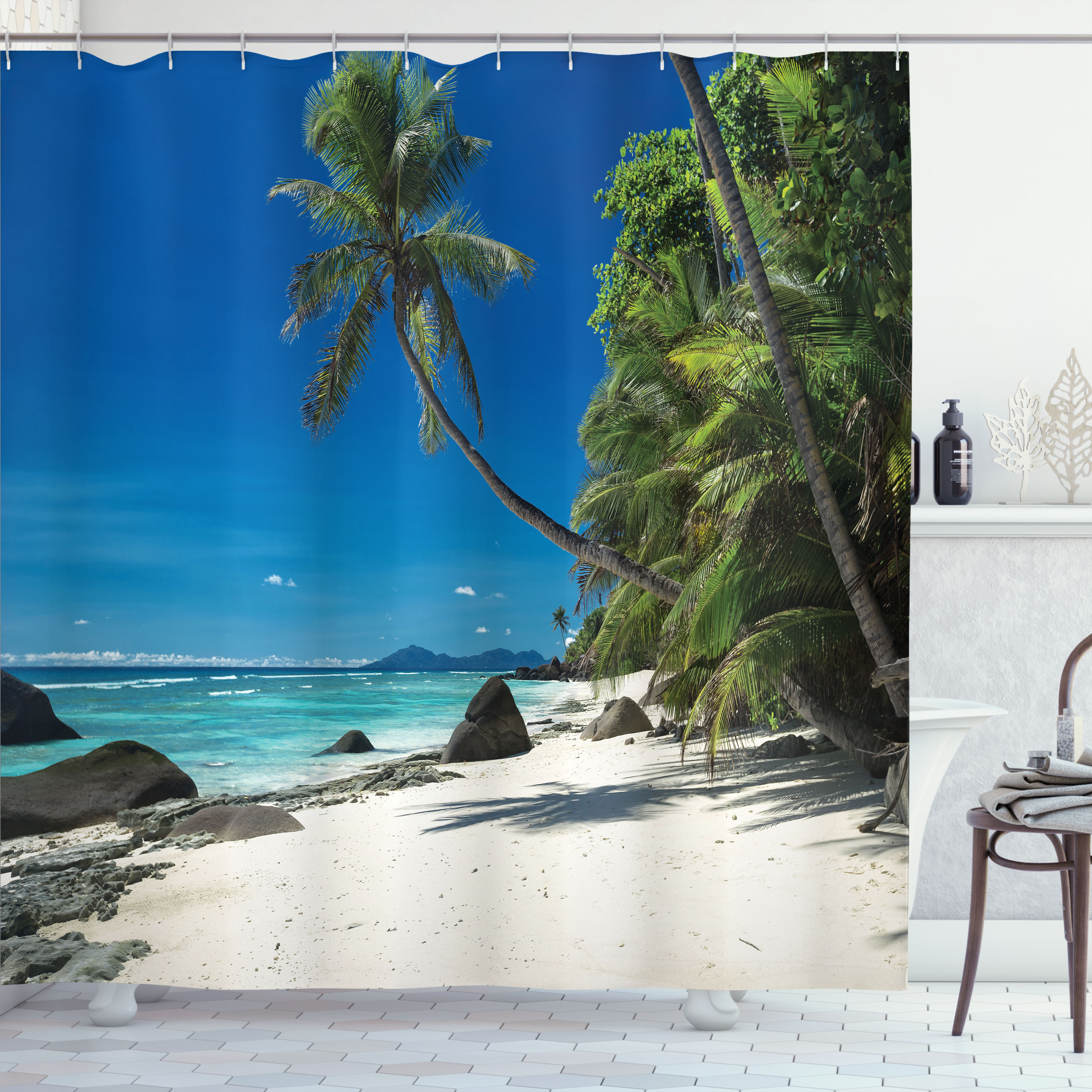 Ambesonne Island Shower Curtain, Exotic Beach at Seychelles, 69"Wx75"L ...