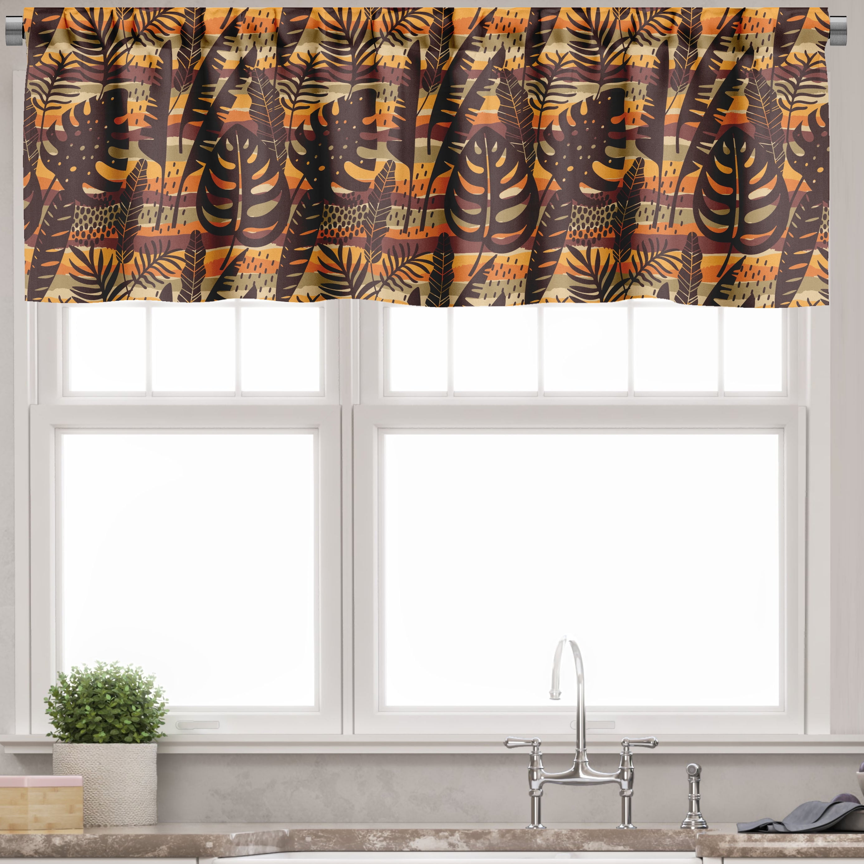 Ambesonne Island Window Valance, Summer Tropical Leaves Motif, 54" X 12 ...