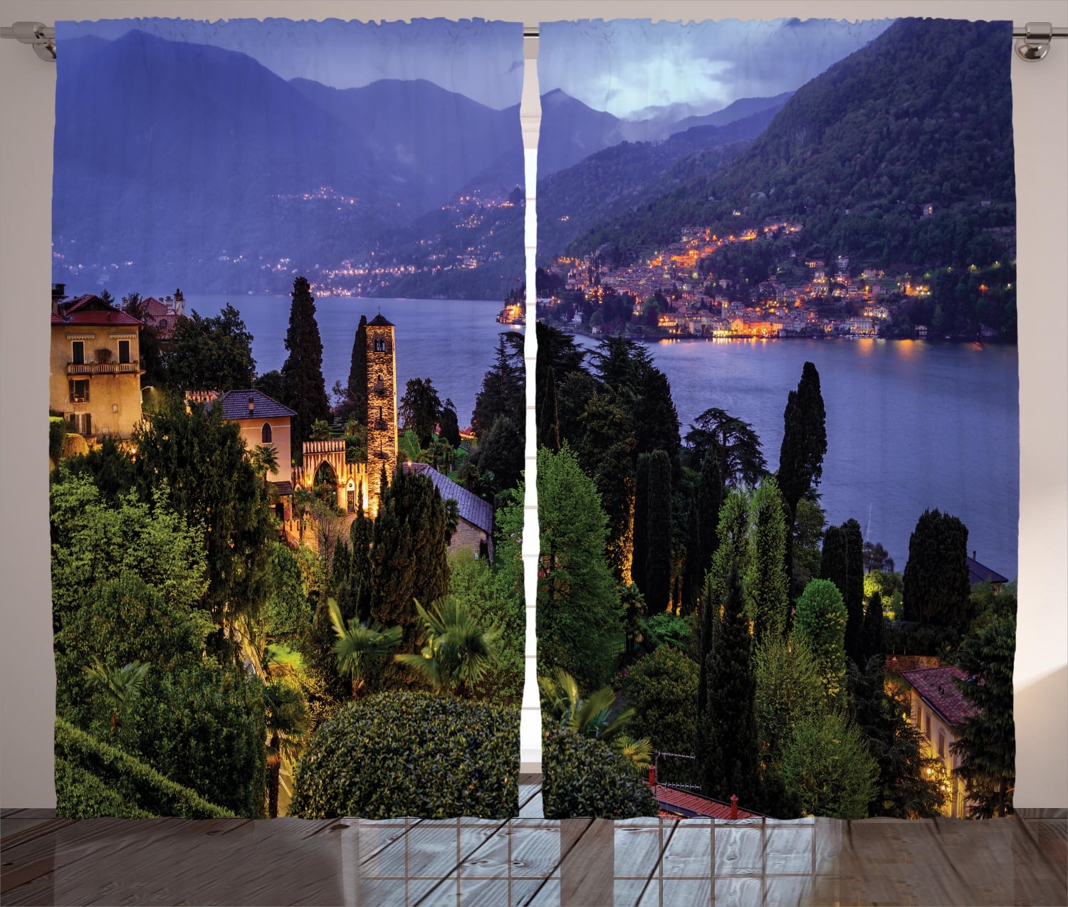 Ambesonne Italian Curtains 2 Panel Set, Village Aerial Scenery, 108" x ...