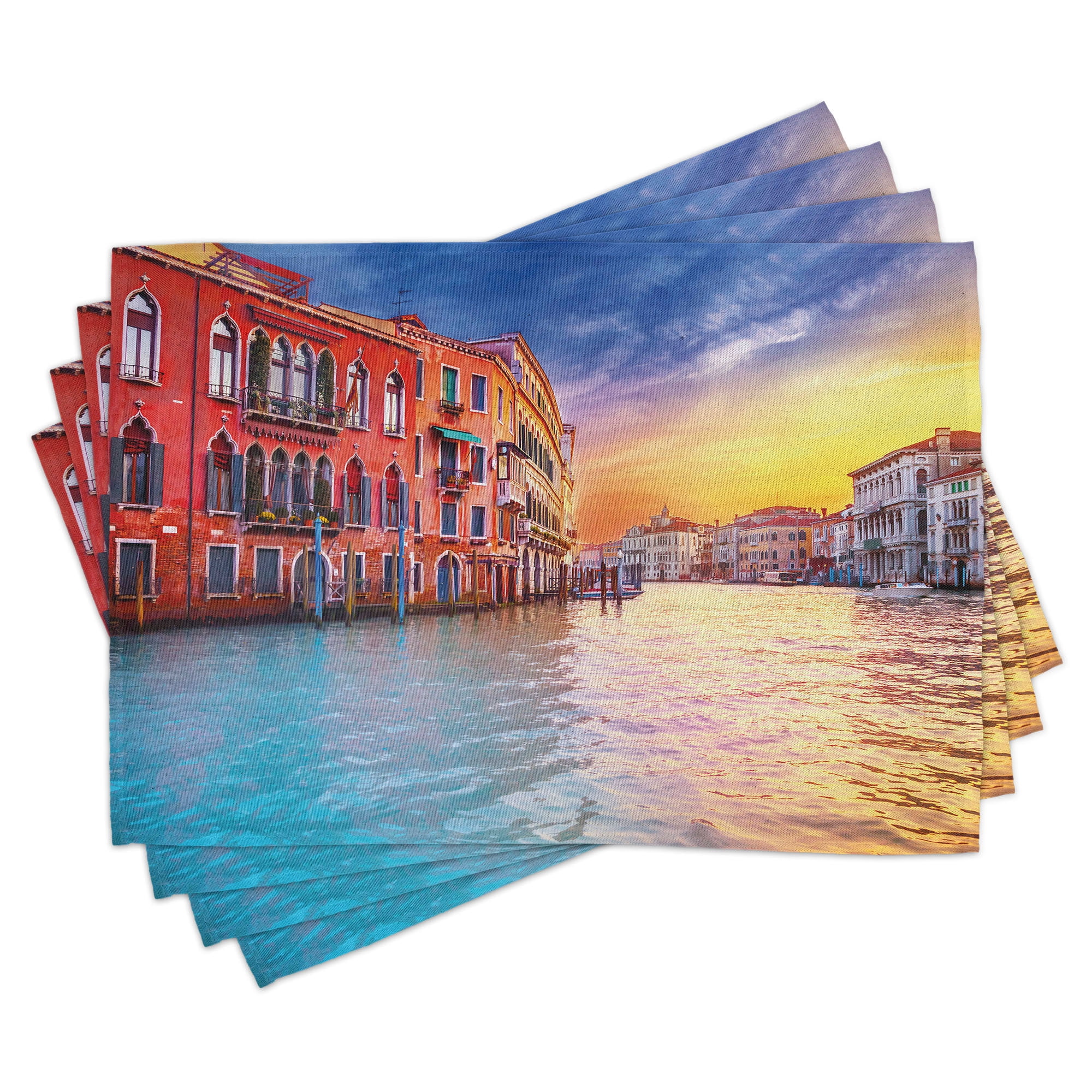Ambesonne Italian Place Mats Set of 4, Venice Canal, Standard Size ...