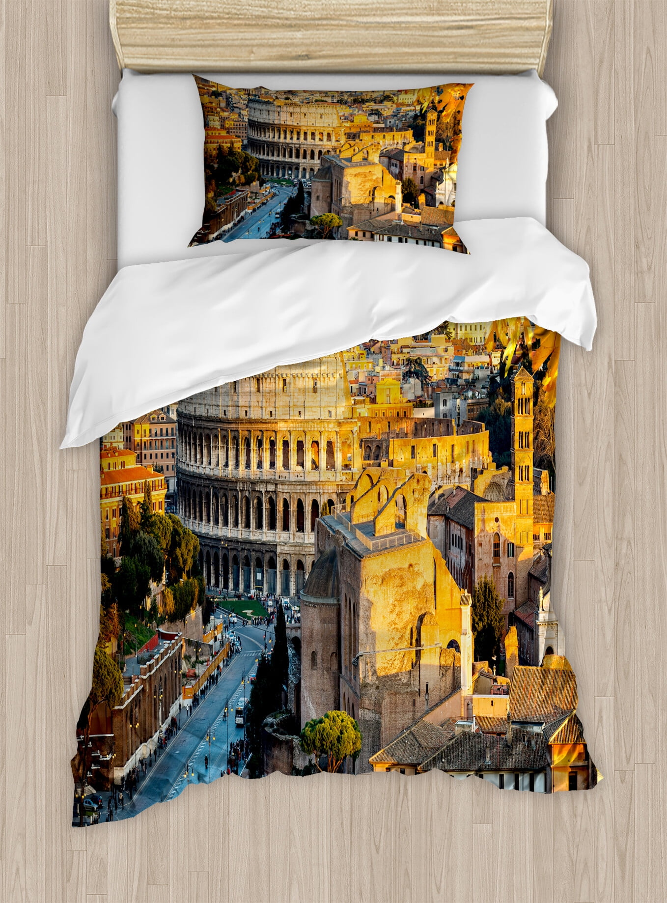 Ambesonne Italy Duvet Cover Set, Colosseum View in Rome, Twin, Marigold ...