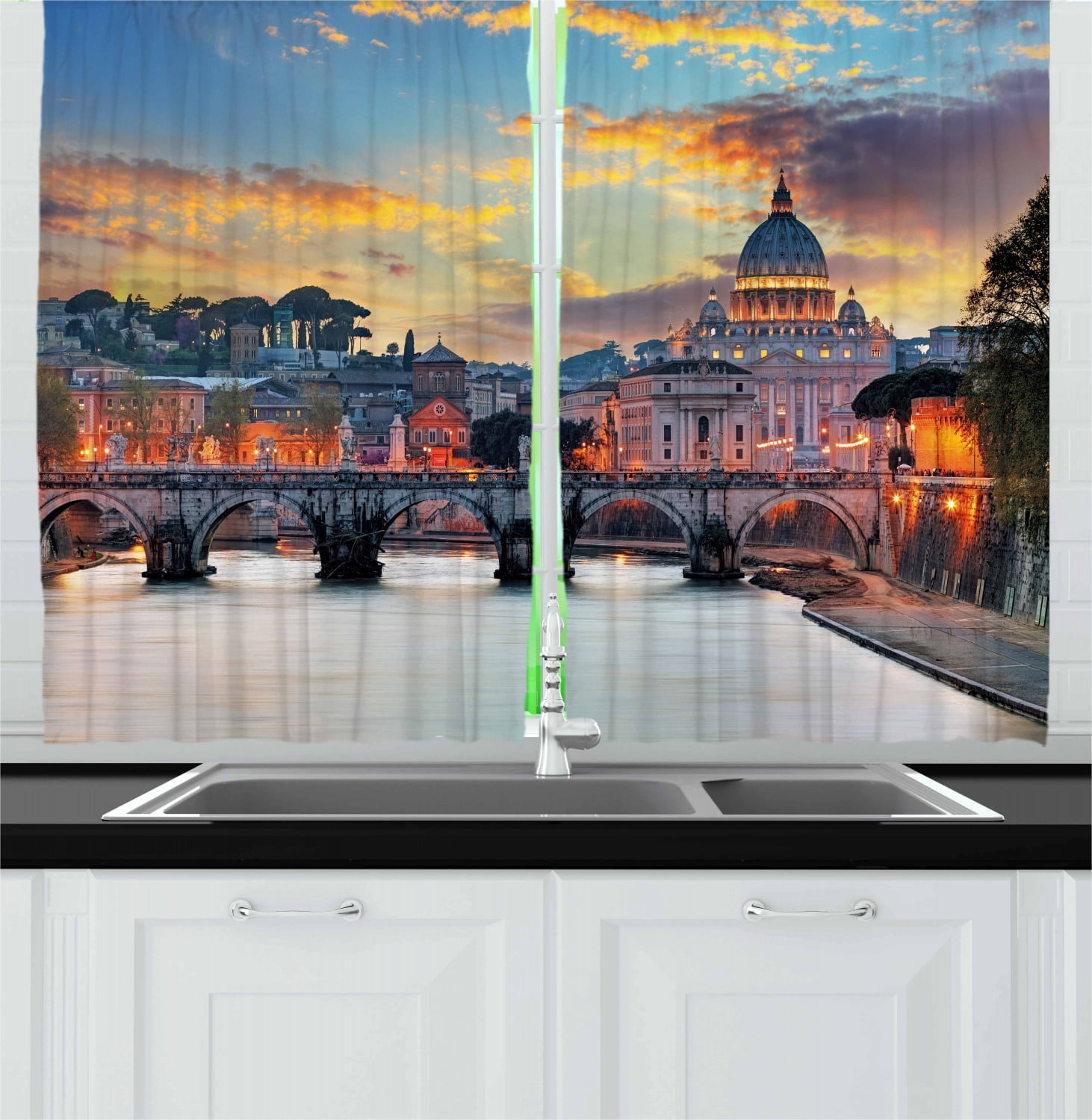Ambesonne Italy Kitchen Curtains, View of Vatican Rome, 55"x39 ...