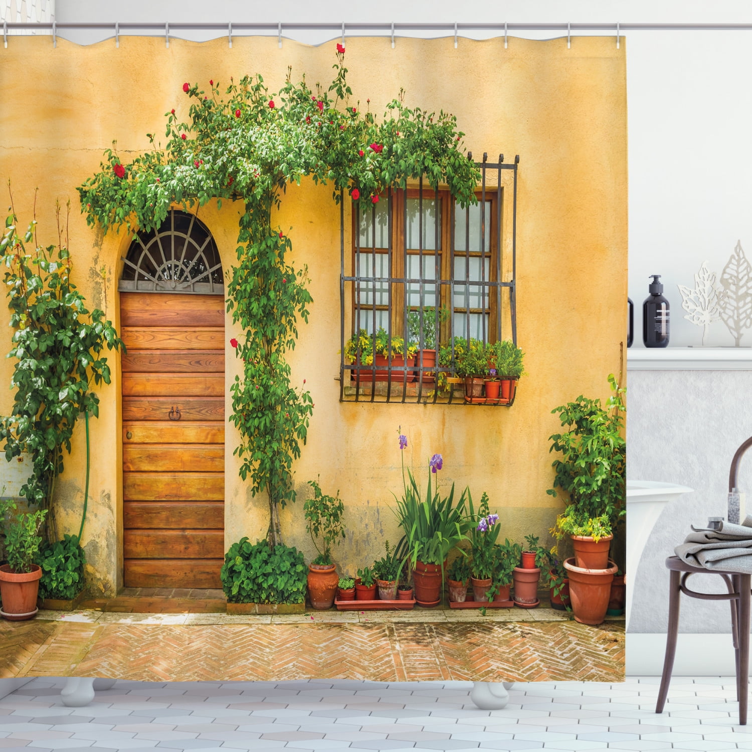 Ambesonne Italy Shower Curtain, City Life in Tuscany, 69"Wx84"L ...