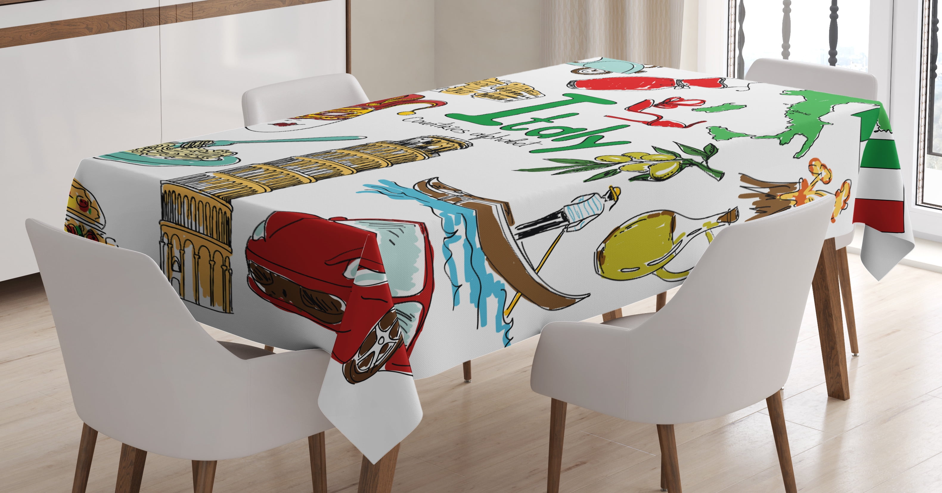 Ambesonne Italy Tablecloth Rectangular Table Cover, Fun Colorful Sketch ...