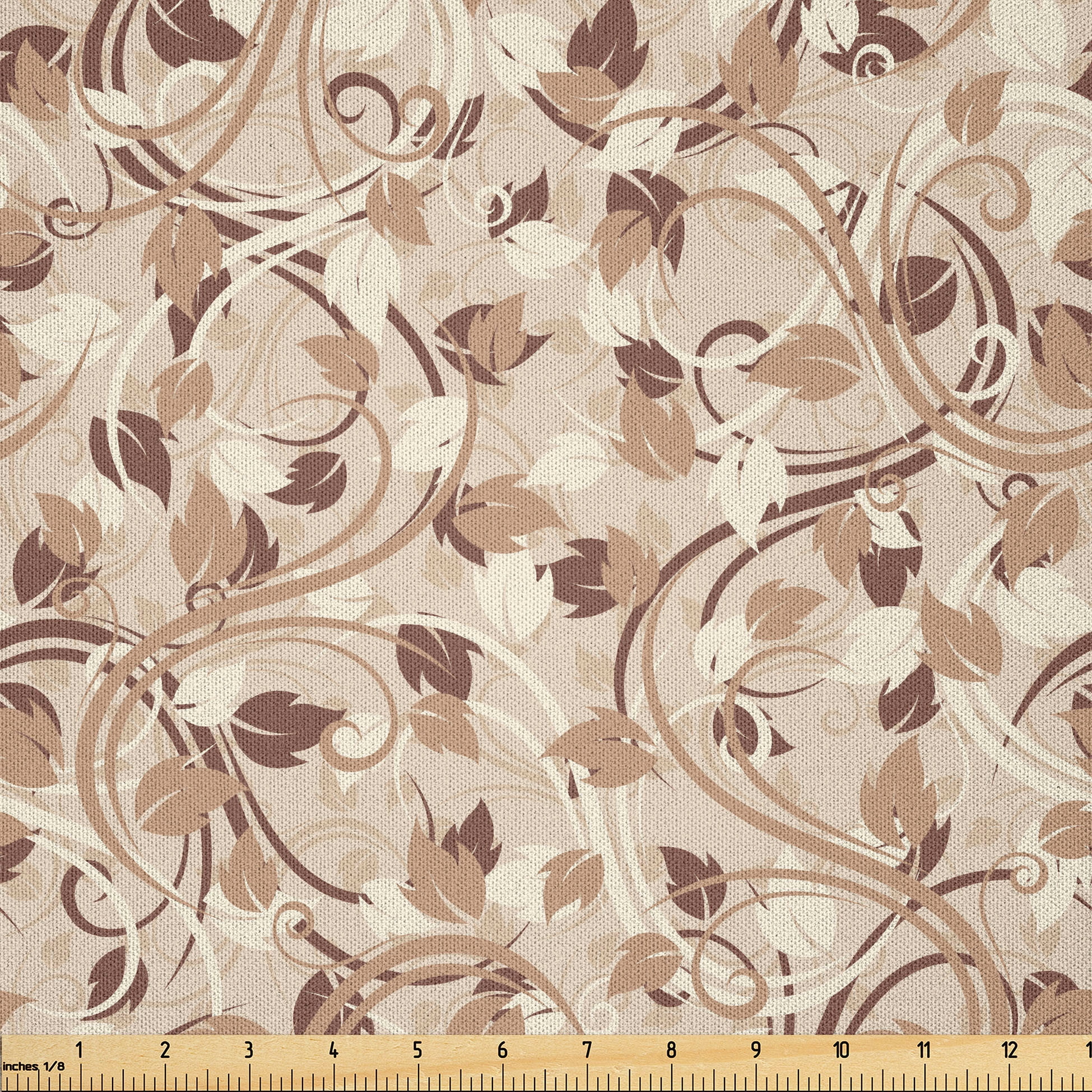 Ambesonne Ivory Fabric by the Yard Microfiber, Autumn Leaves Branches ...