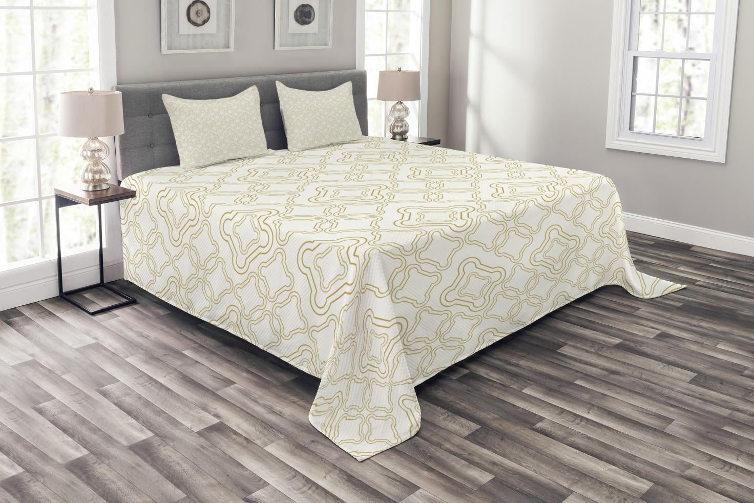 Ambesonne Ivory Quilted Bedspread Set 3 Pcs, Rococo Style Oriental ...