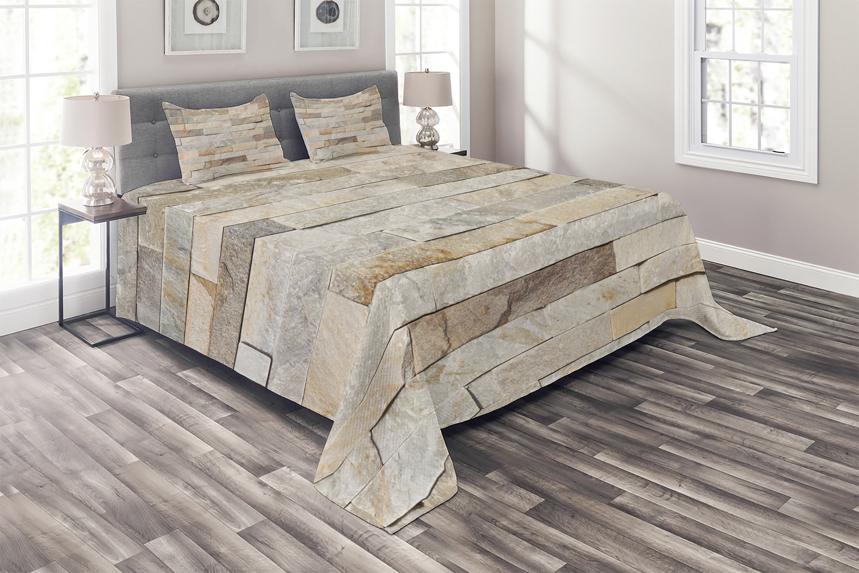 Ambesonne Ivory Quilted Coverlet 3 Pcs, Brick Wall City, King Size ...