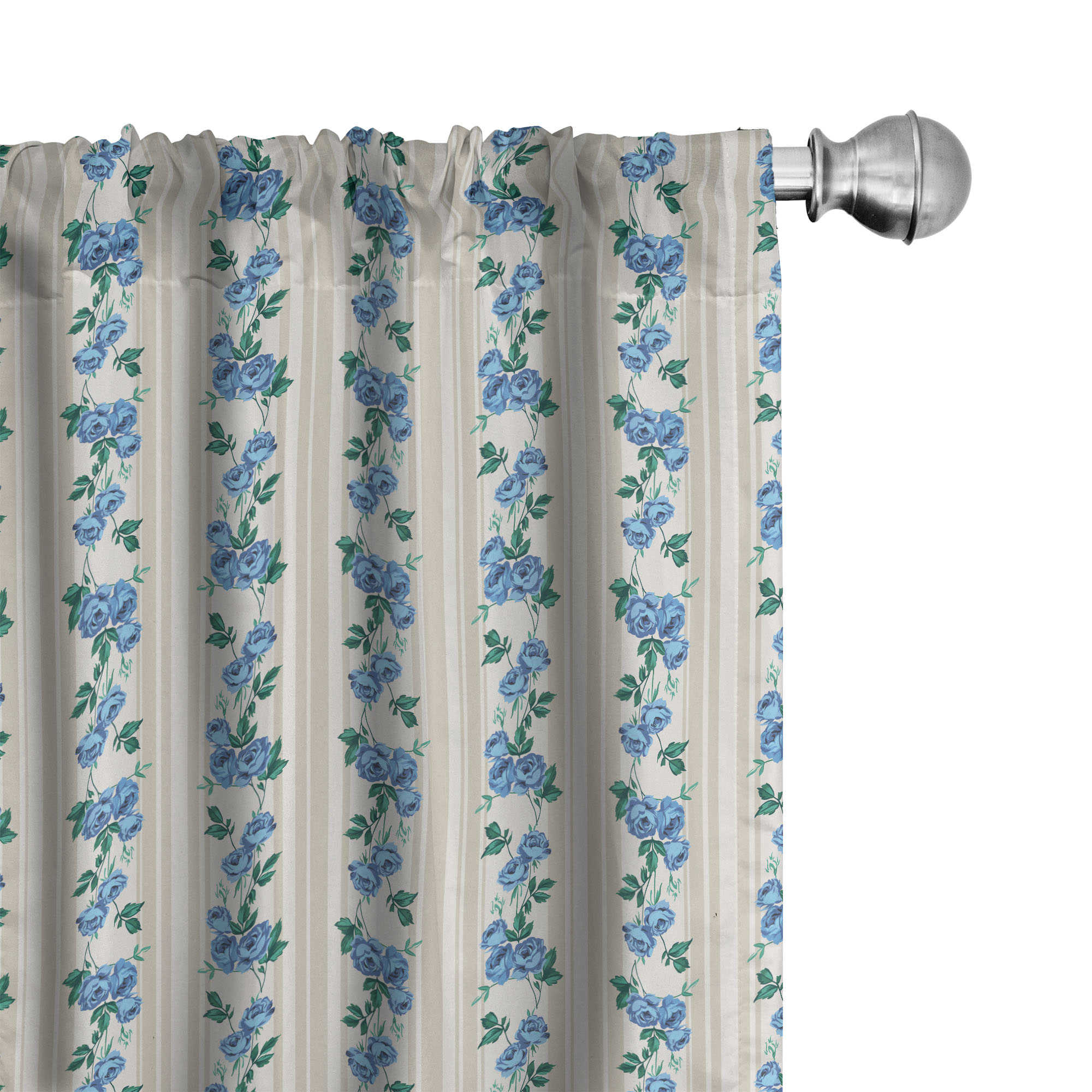 Ambesonne Ivory and Blue Curtains, Retro Stripes Roses, Pair of 28"x95 ...