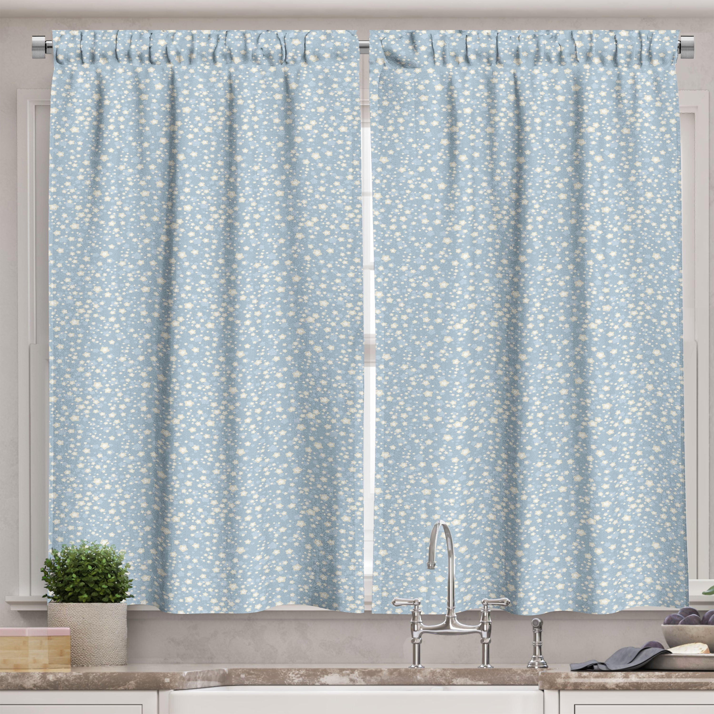Ambesonne Ivory and Blue Kitchen Curtains, Stars, 55"x45", Pale Blue ...