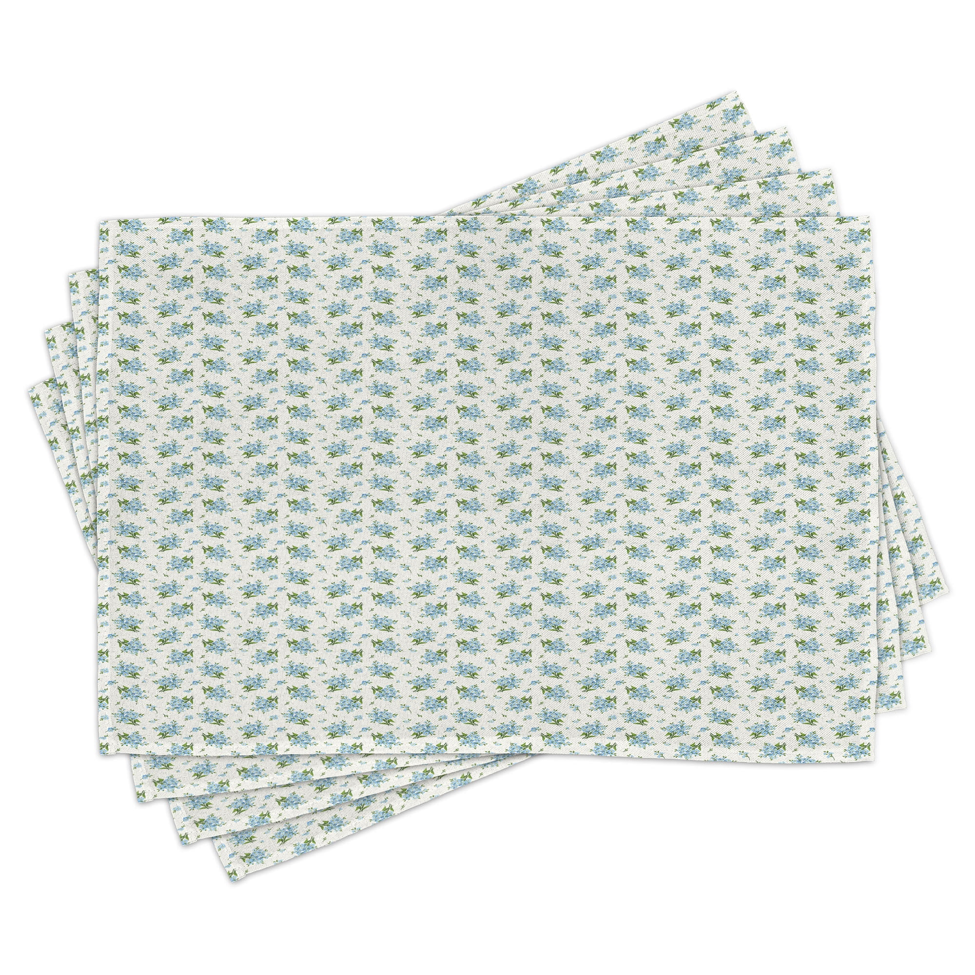 Ambesonne Ivory and Blue Place Mats Set of 4, Spring Leaves, Standard ...