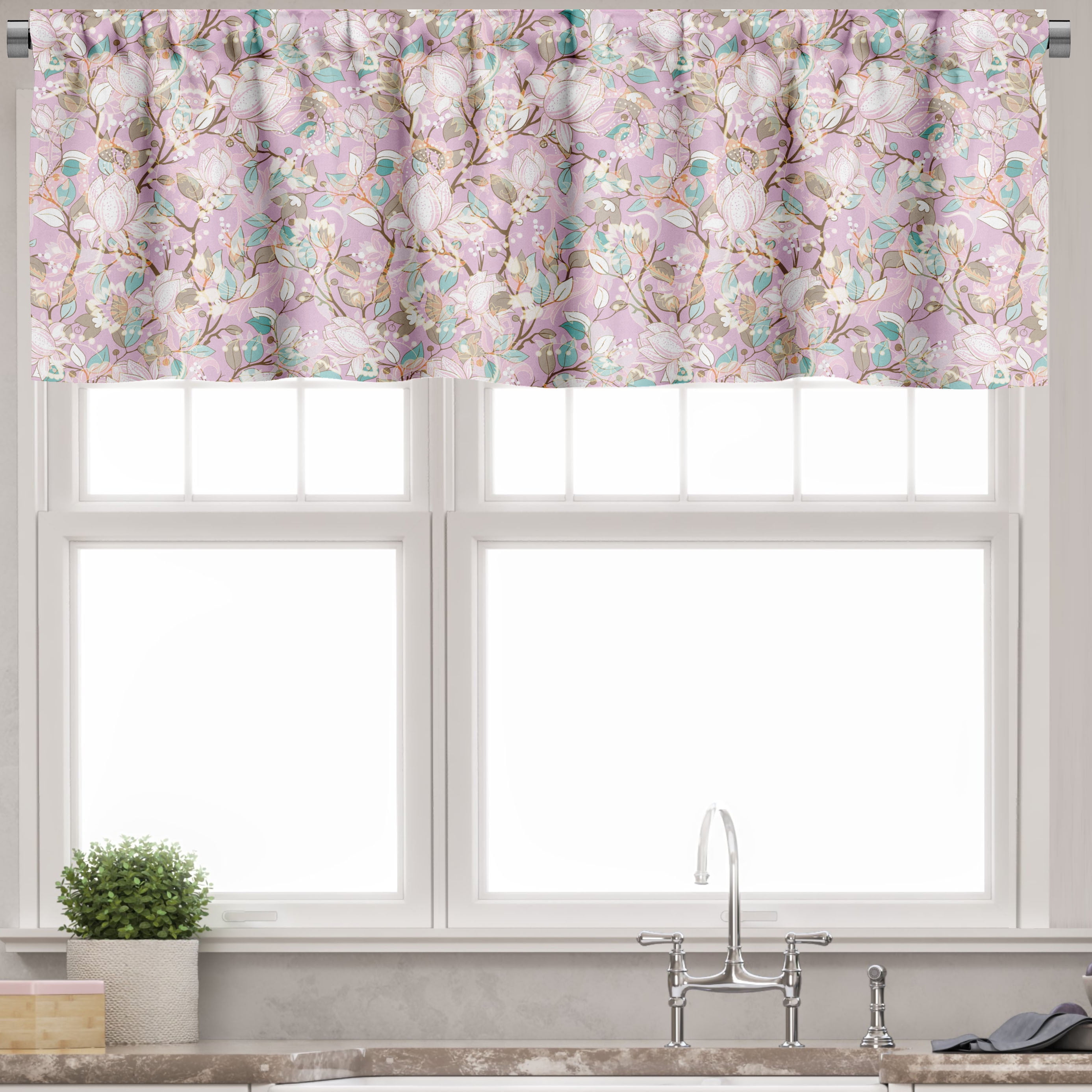 Ambesonne Jacobean Valance Pack of 2, Nature Branches, 54"X12", Pale ...