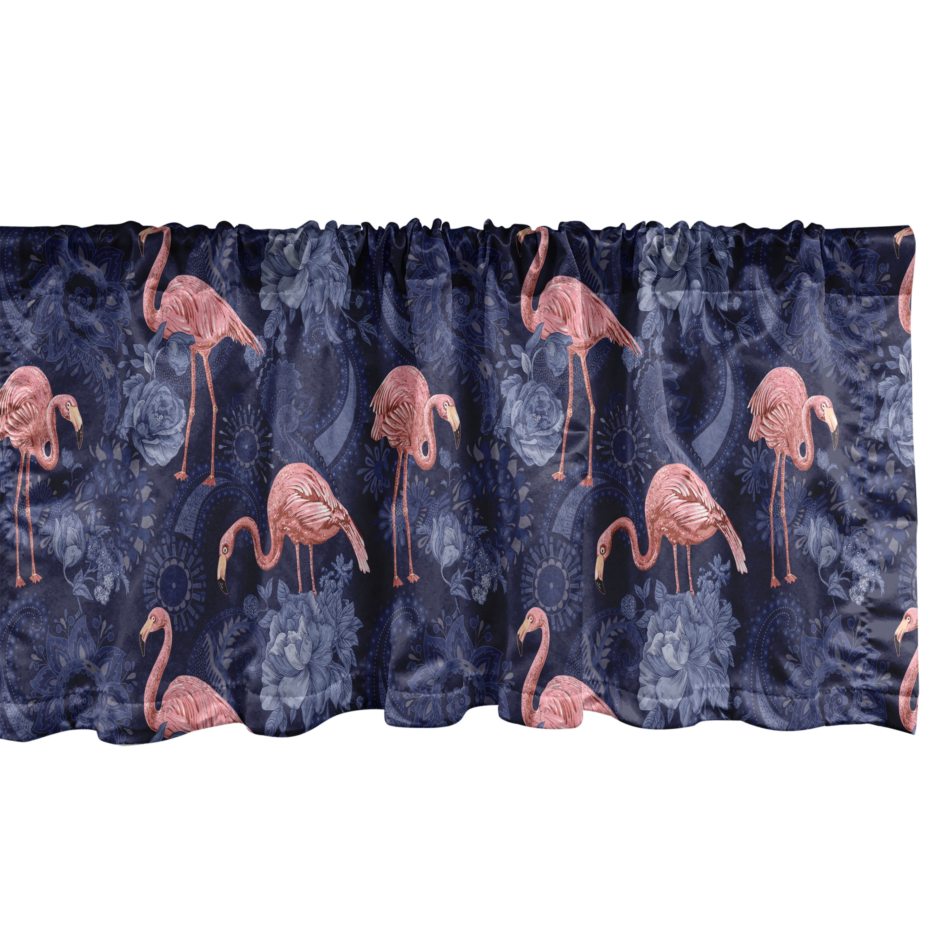 Ambesonne Jacobean Window Valance, Exotic Floral Flamingos, 54" X 18 ...