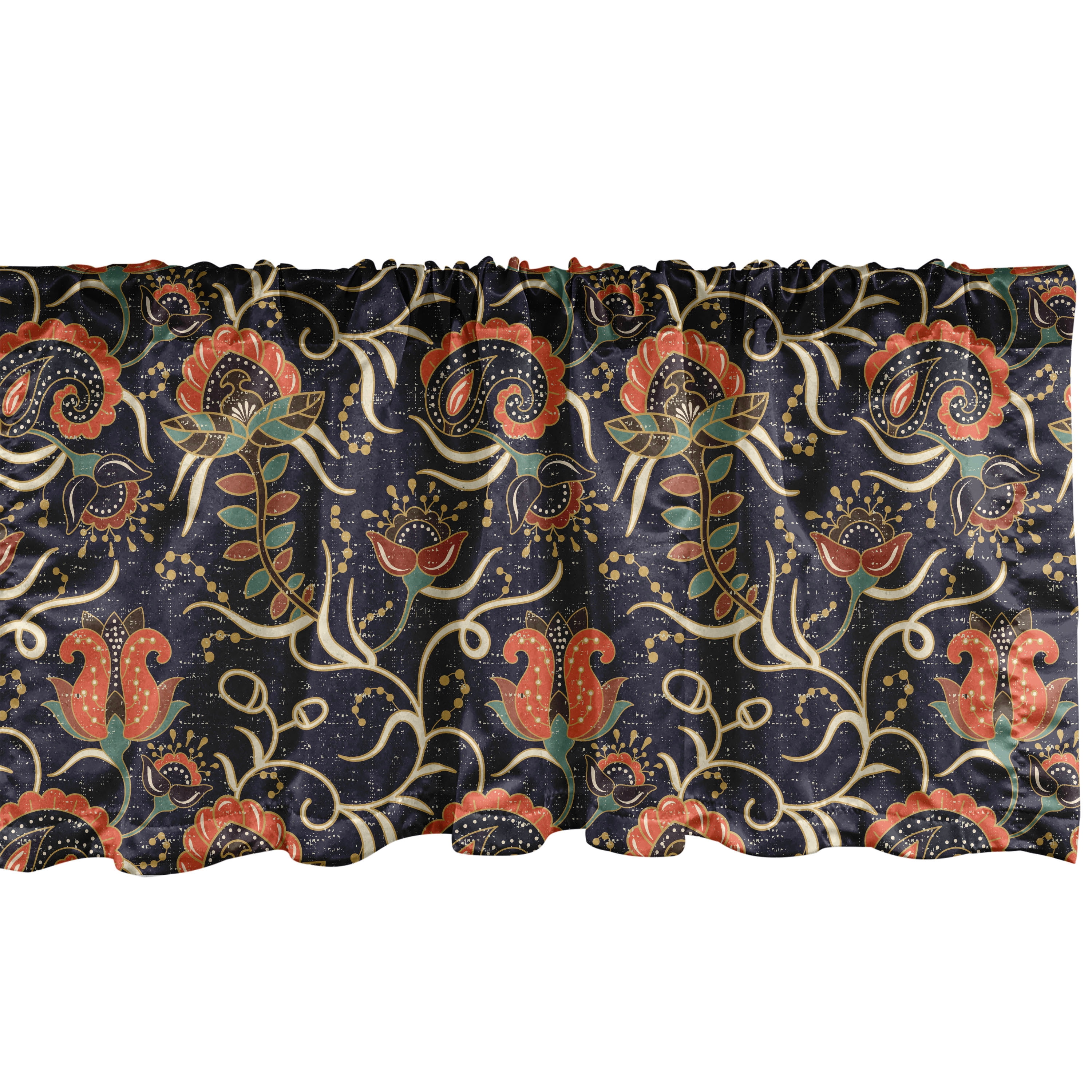 Ambesonne Jacobean Window Valance, Grunge Flora Curl, 54" X 12", Indigo ...