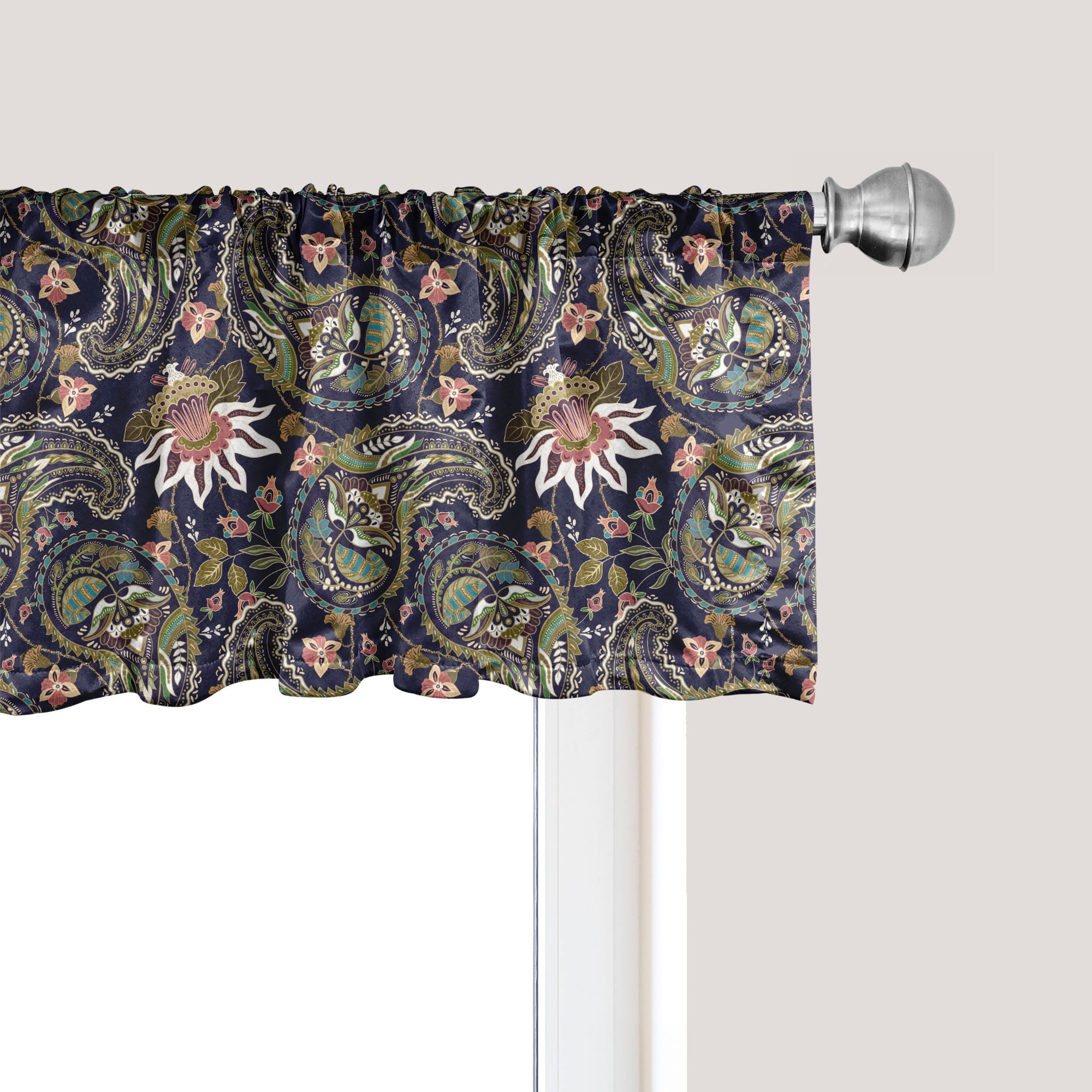 Ambesonne Jacobean Window Valance, Paisley, 54" X 12", Indigo ...