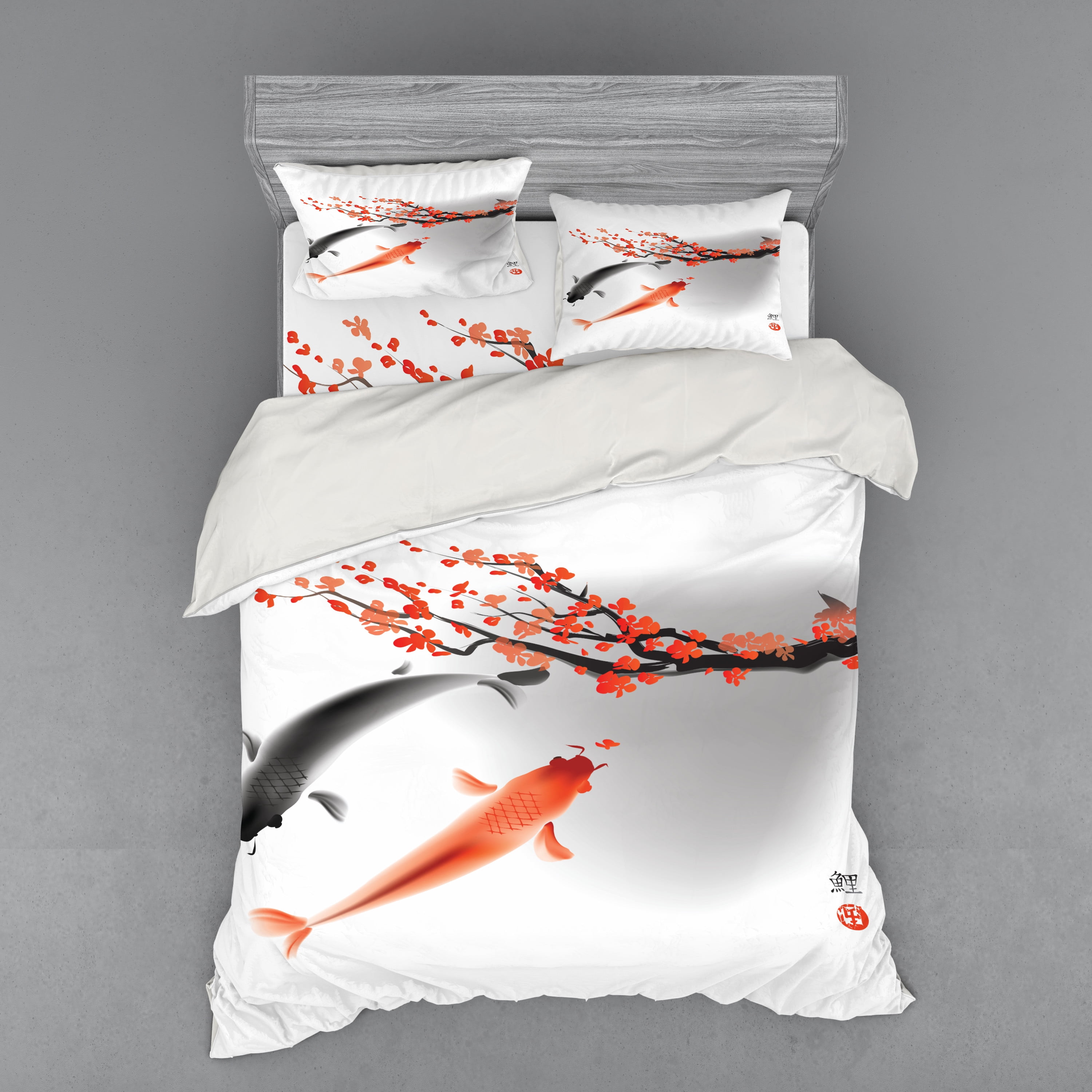 Ambesonne Japanese Bedding Set 4 Pcs, Koi Carp Fish Couple, Queen ...