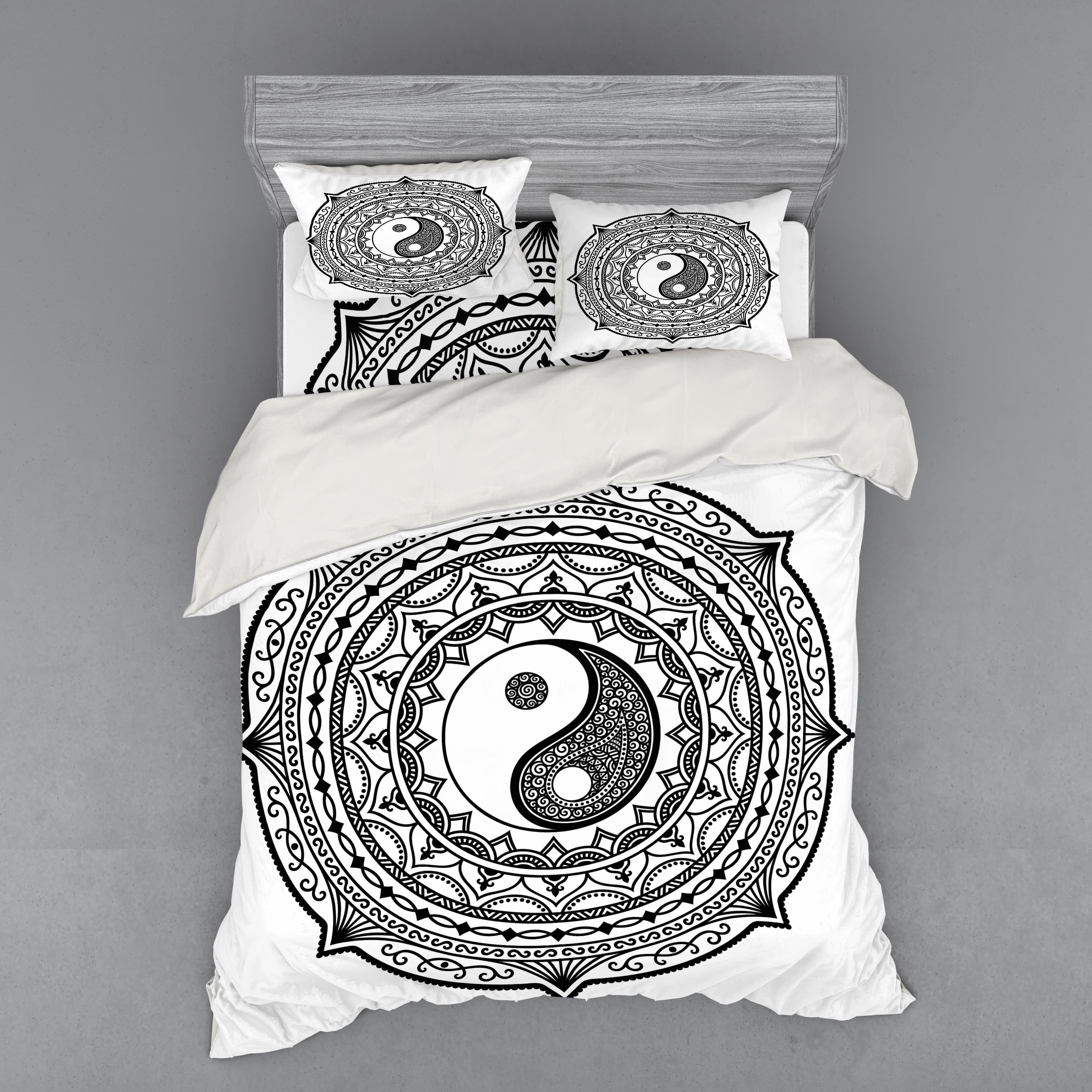 Ambesonne Japanese Bedding Set 4 Pcs, Ying Yang, Queen, Black White ...