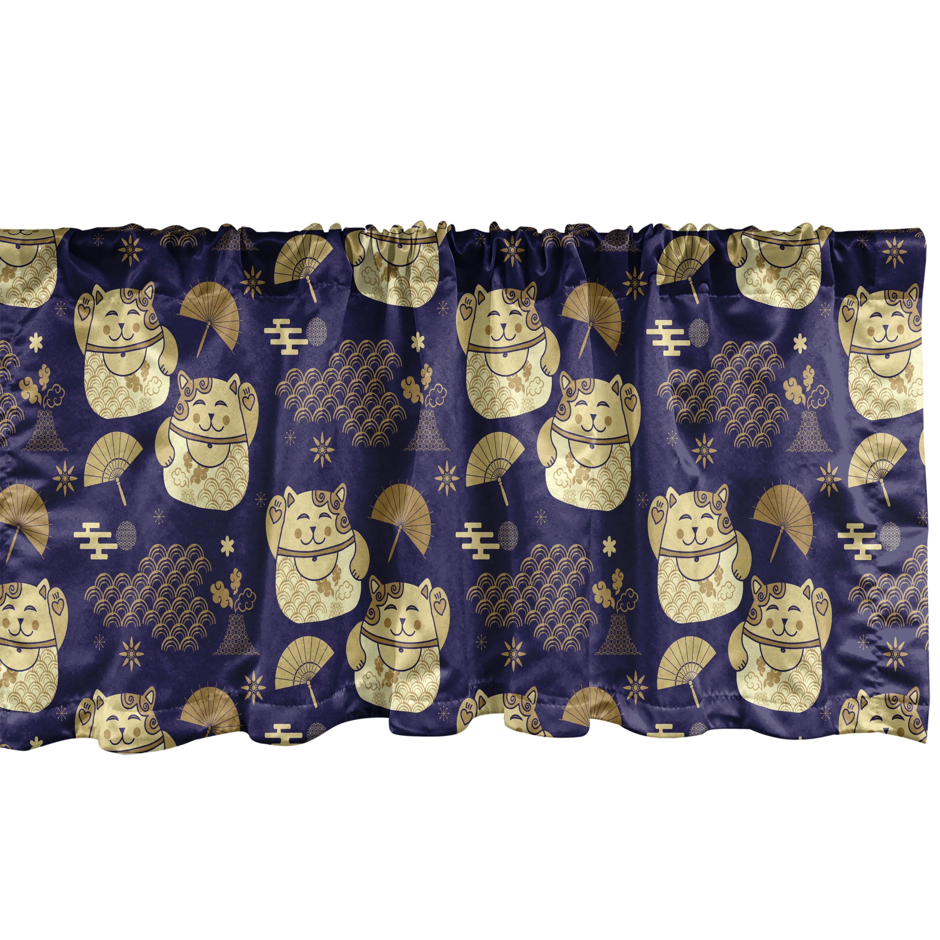 Ambesonne Japanese Cat Window Valance, Night Theme Lucky Asia, 54" X 18 ...