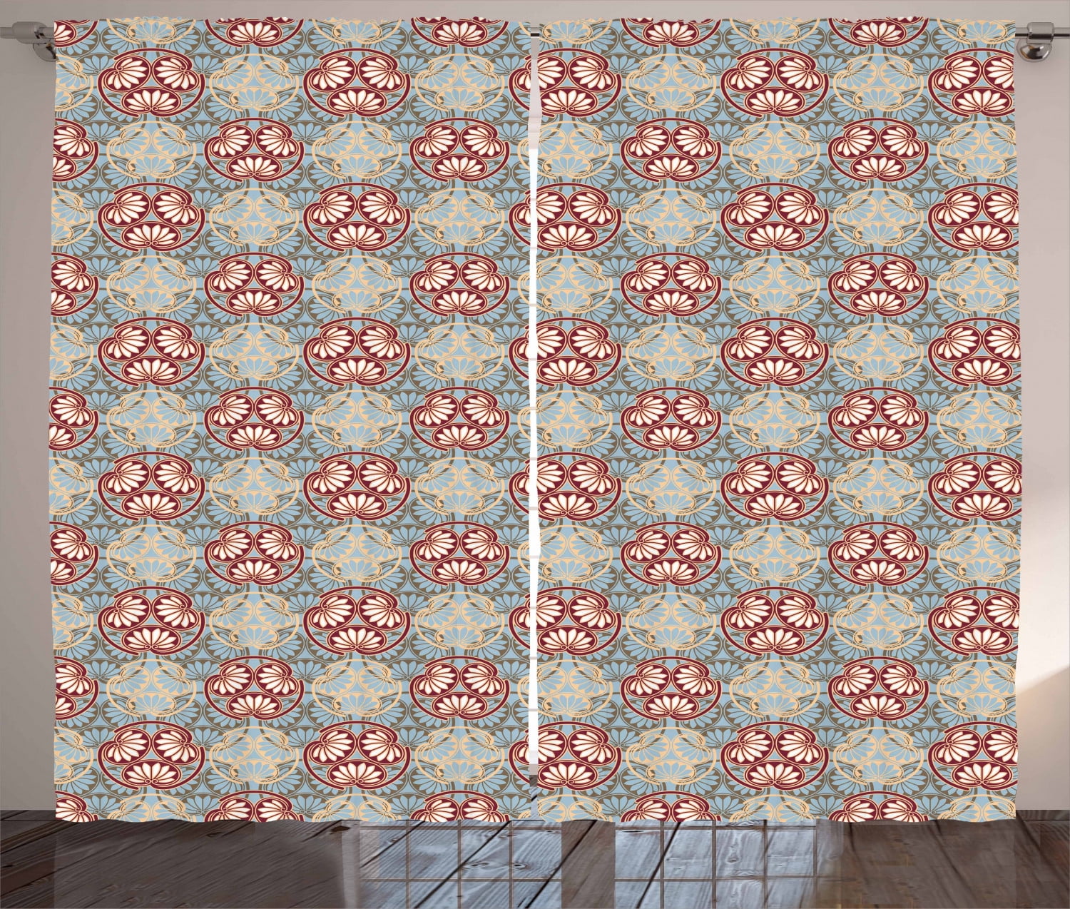 Ambesonne Japanese Curtains 2 Panel Set, Oriental Flower Design, 108" x ...