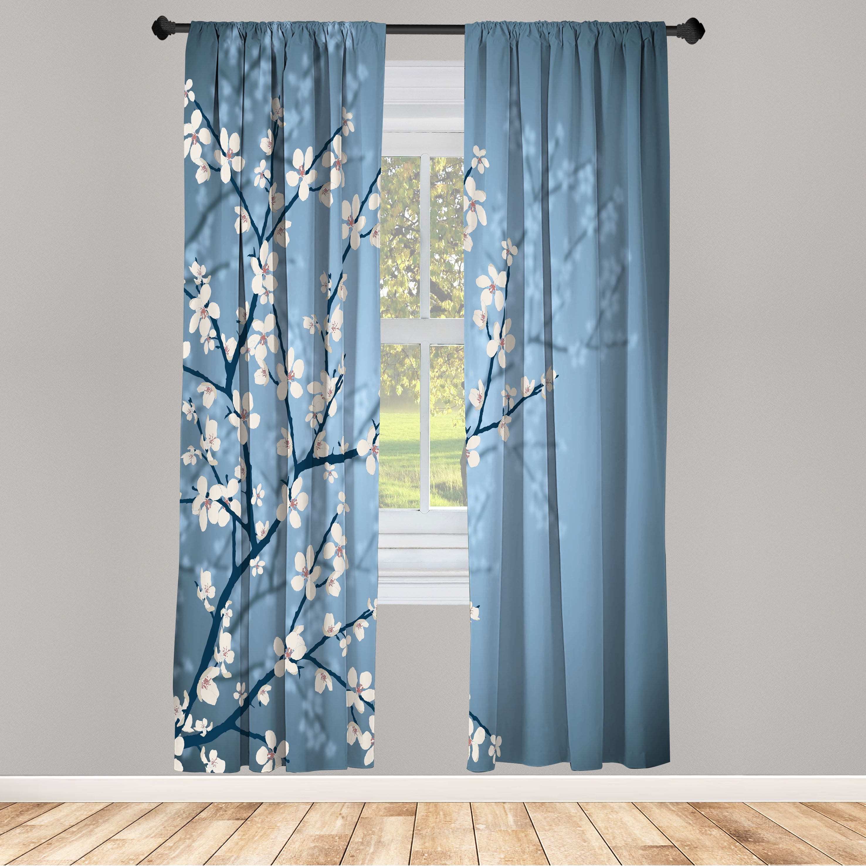 Ambesonne Japanese Curtains, Sakura Bloom Spring Season, Pair of 28"x63 ...