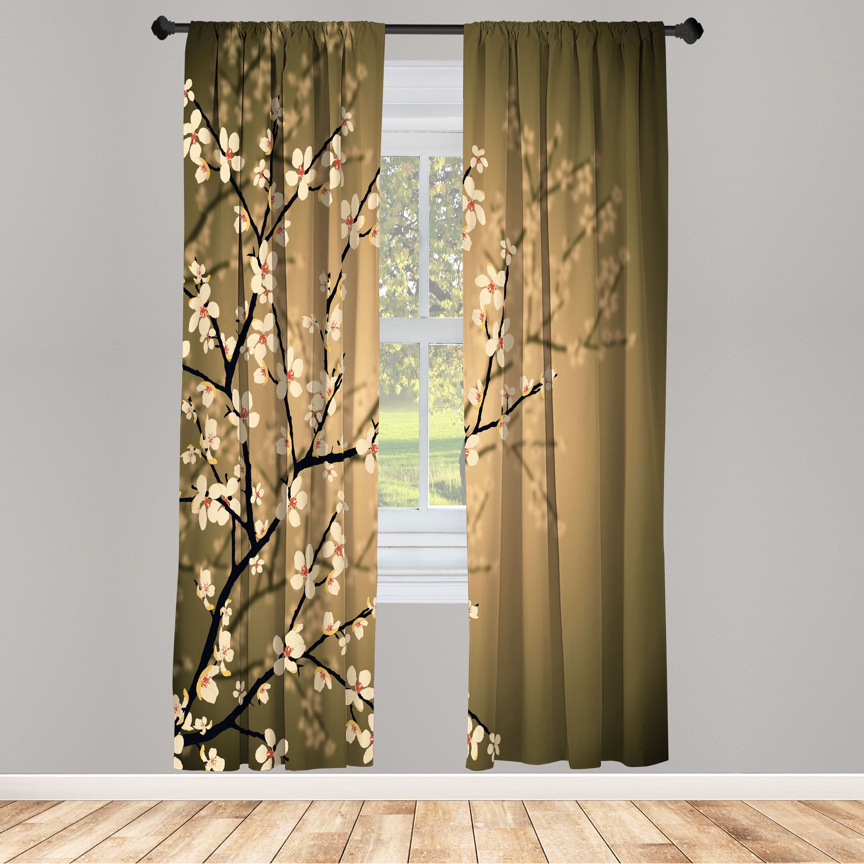 Ambesonne Japanese Curtains, Sakura Bloom Spring Season, Pair of 28"x95 ...