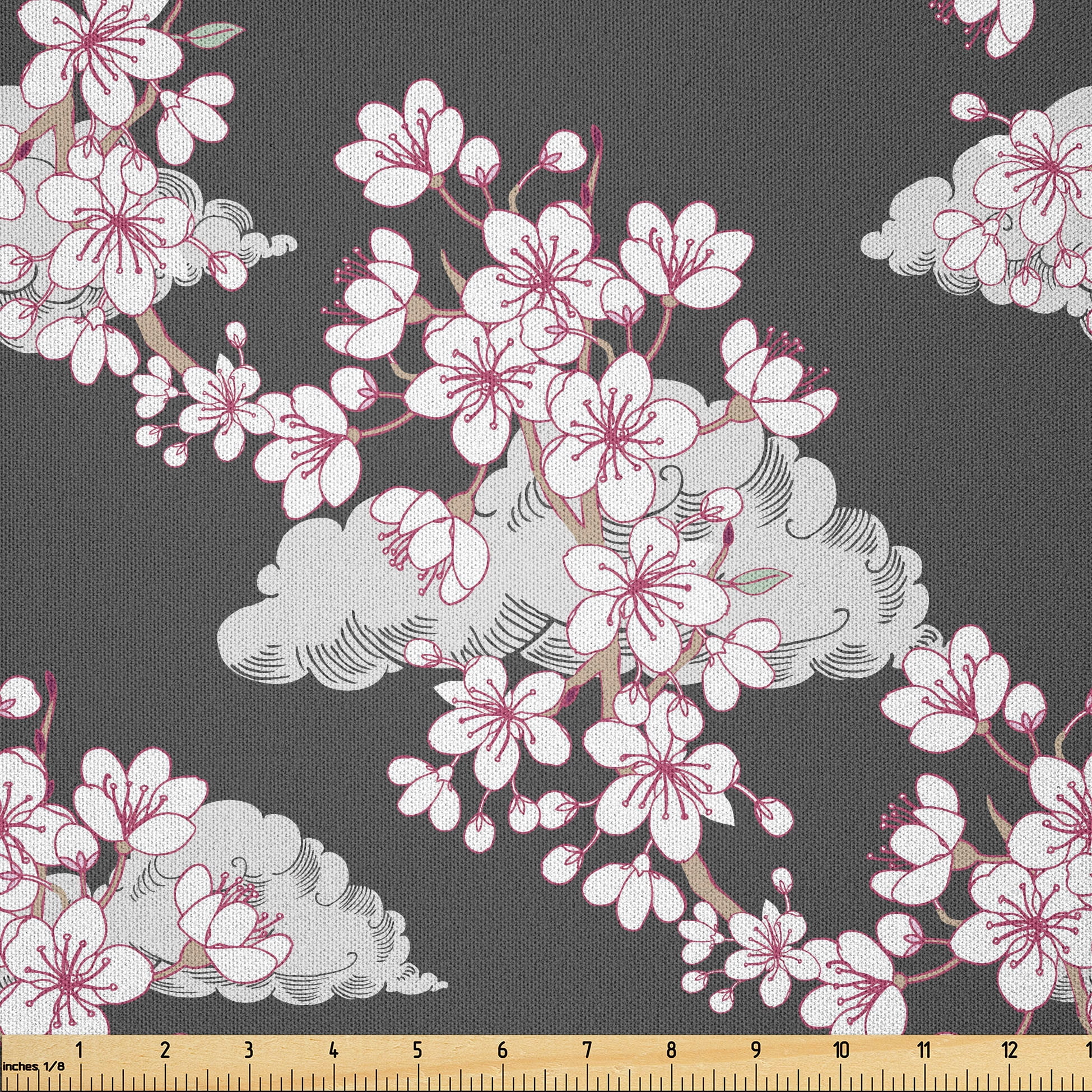 Ambesonne Japanese Fabric by the Yard Microfiber, Sakura Branches ...