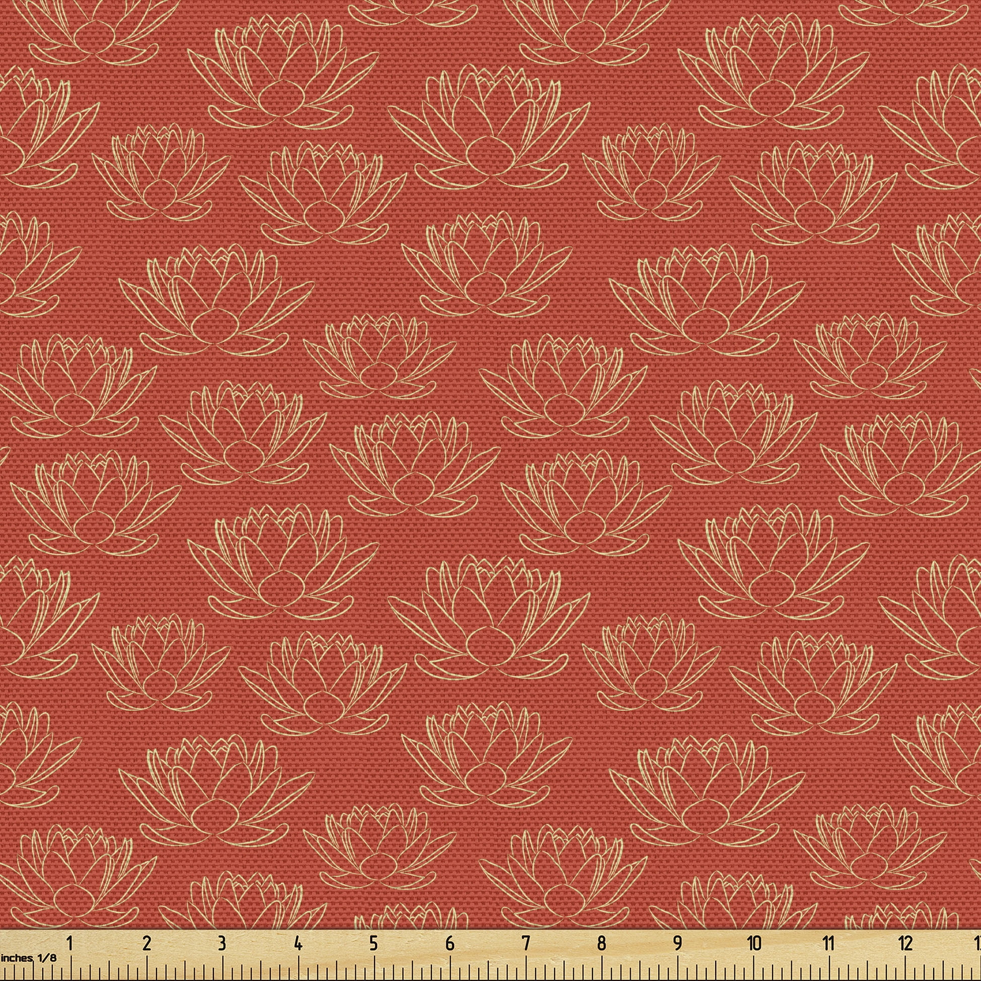 Ambesonne Japanese Fabric by the Yard Upholstery, Warm Lotus Flowers ...