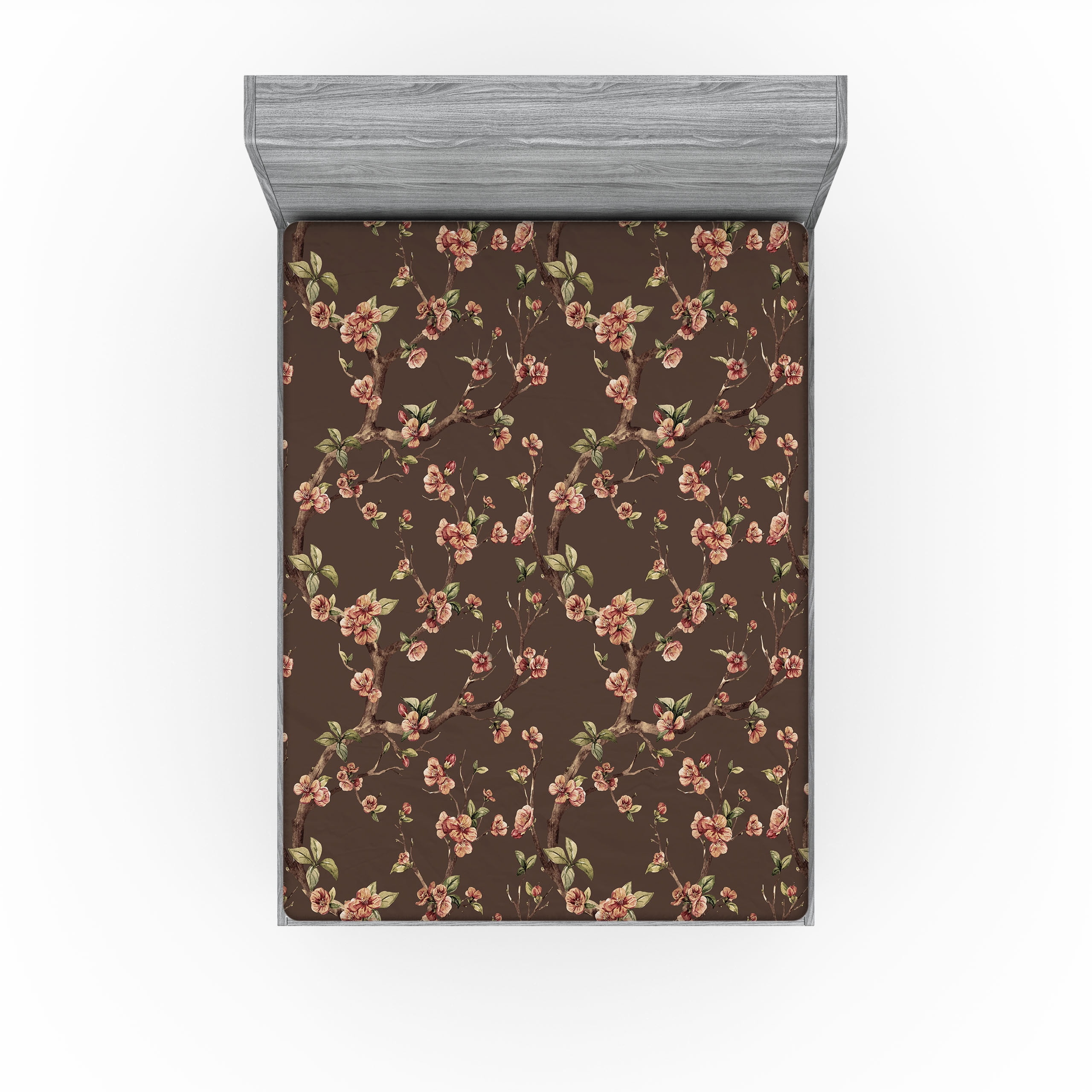 Ambesonne Japanese Fitted Sheet, Sakura Blossom Nature Art, King Size ...